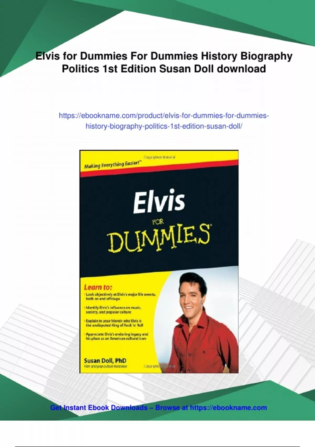 Summary Elvis for Dummies For Dummies History Biography Politics 1st ...