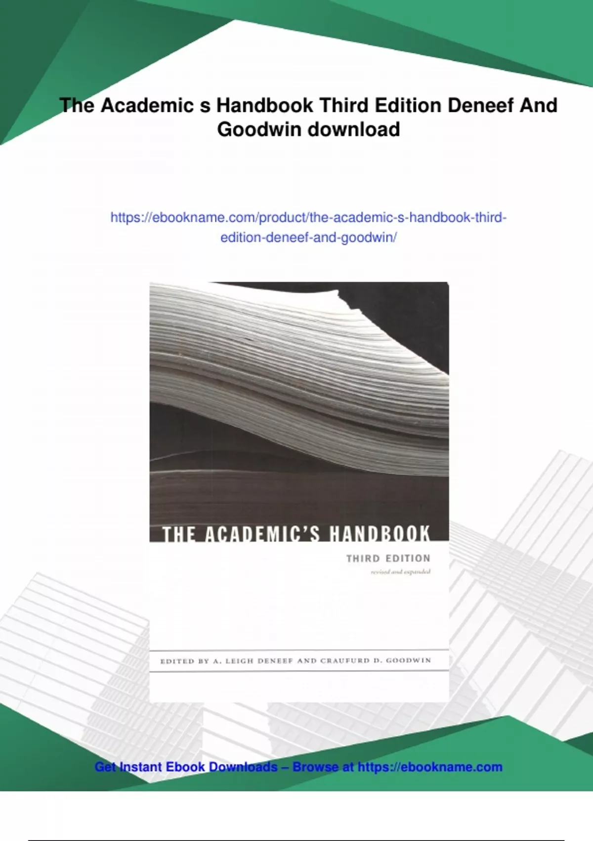 Summary The Academic s Handbook Third Edition Deneef And Goodwin ...