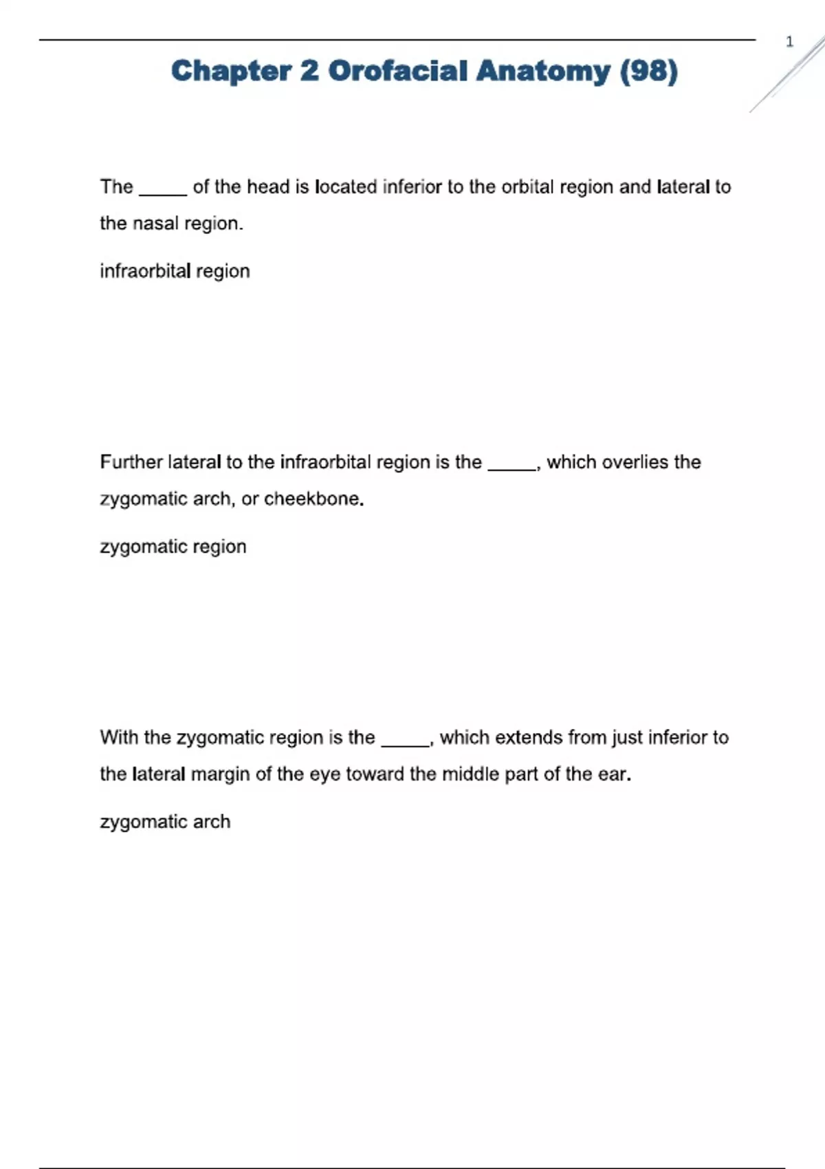Chapter 2 Orofacial Anatomy (98) Questions with 100% correct answers ...