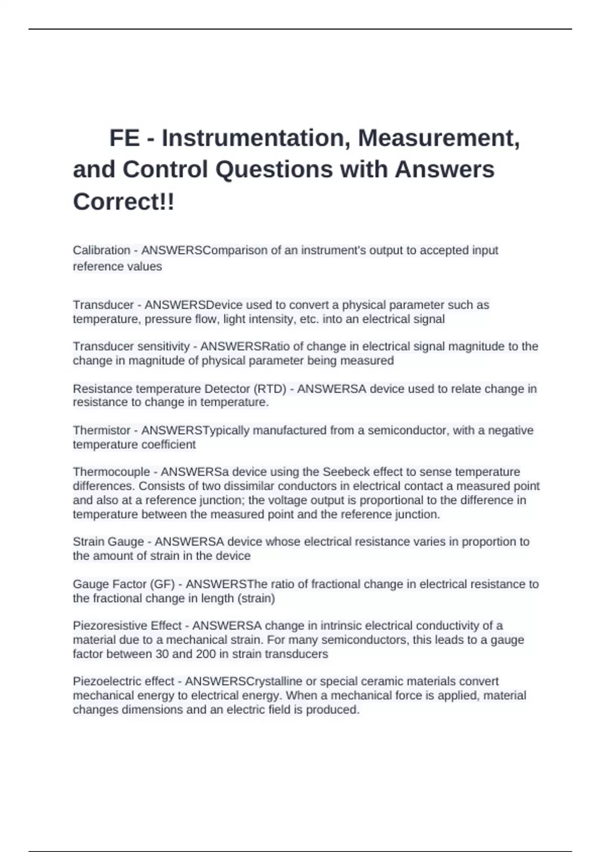 FE - Instrumentation, Measurement, and Control Questions with Answers ...