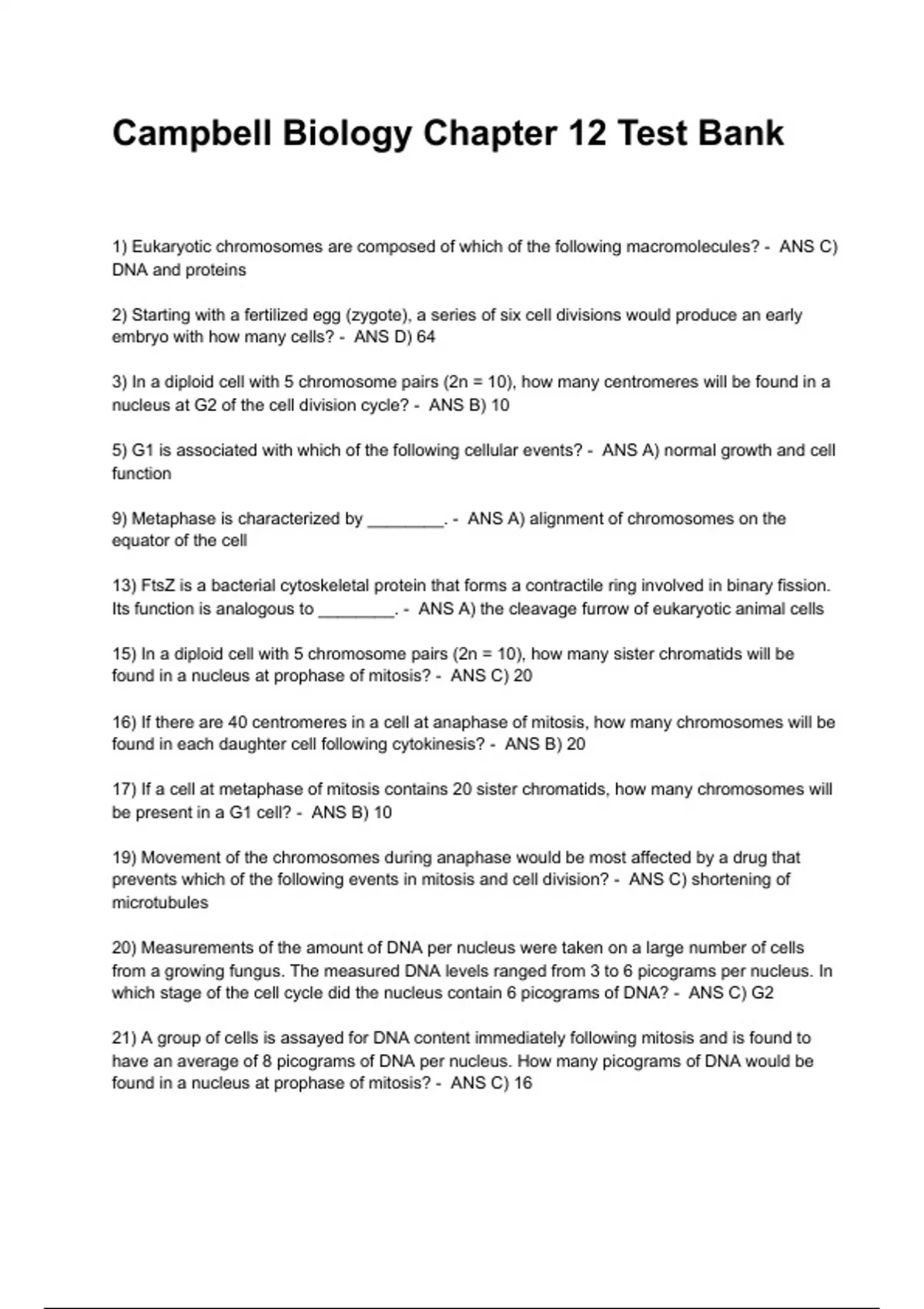 Test Bank- Campbell Biology 12th Edition 9780135988046 Chapter 12 ...