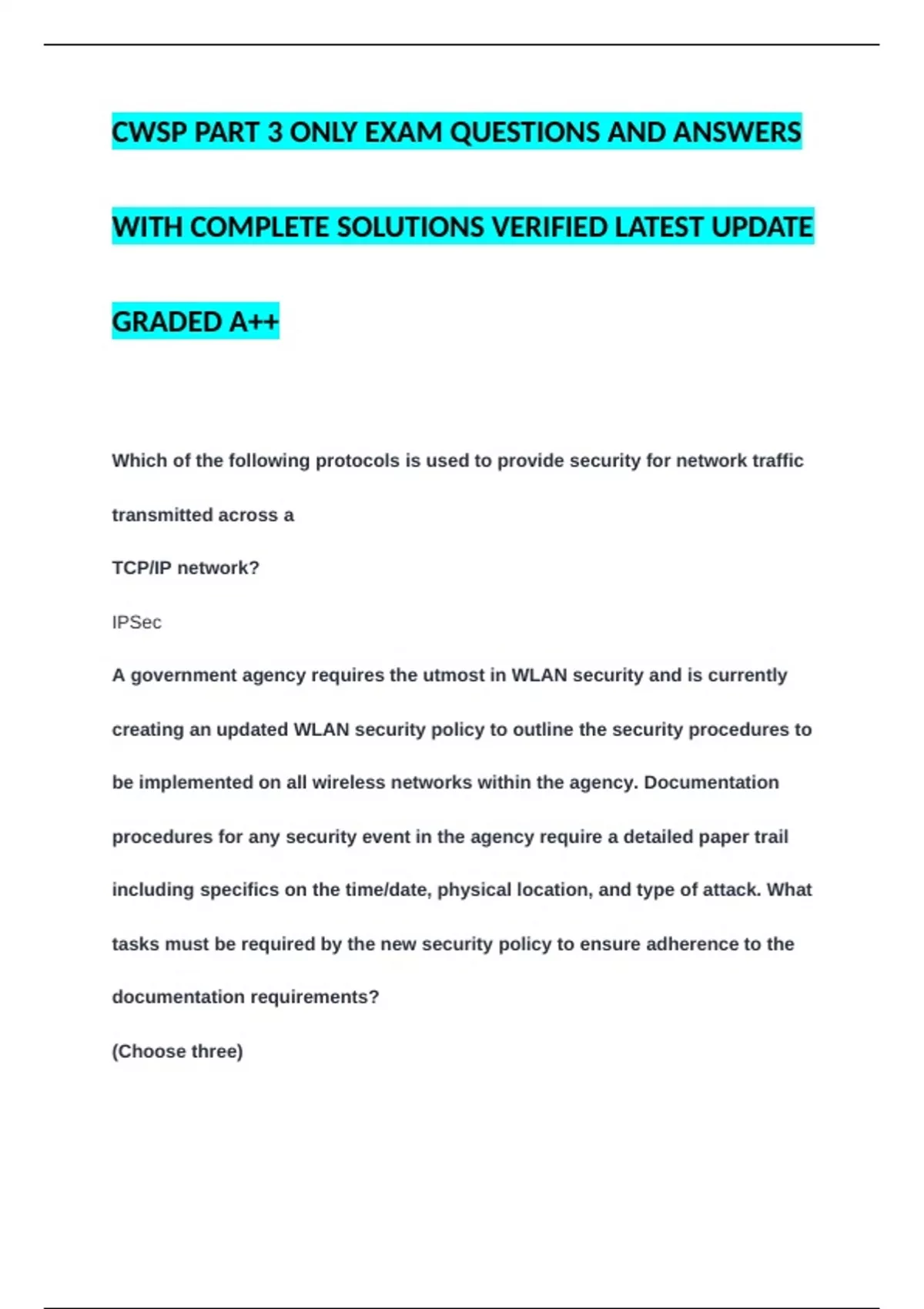 CWSP PART 3 ONLY EXAM QUESTIONS AND ANSWERS WITH COMPLETE SOLUTIONS ...