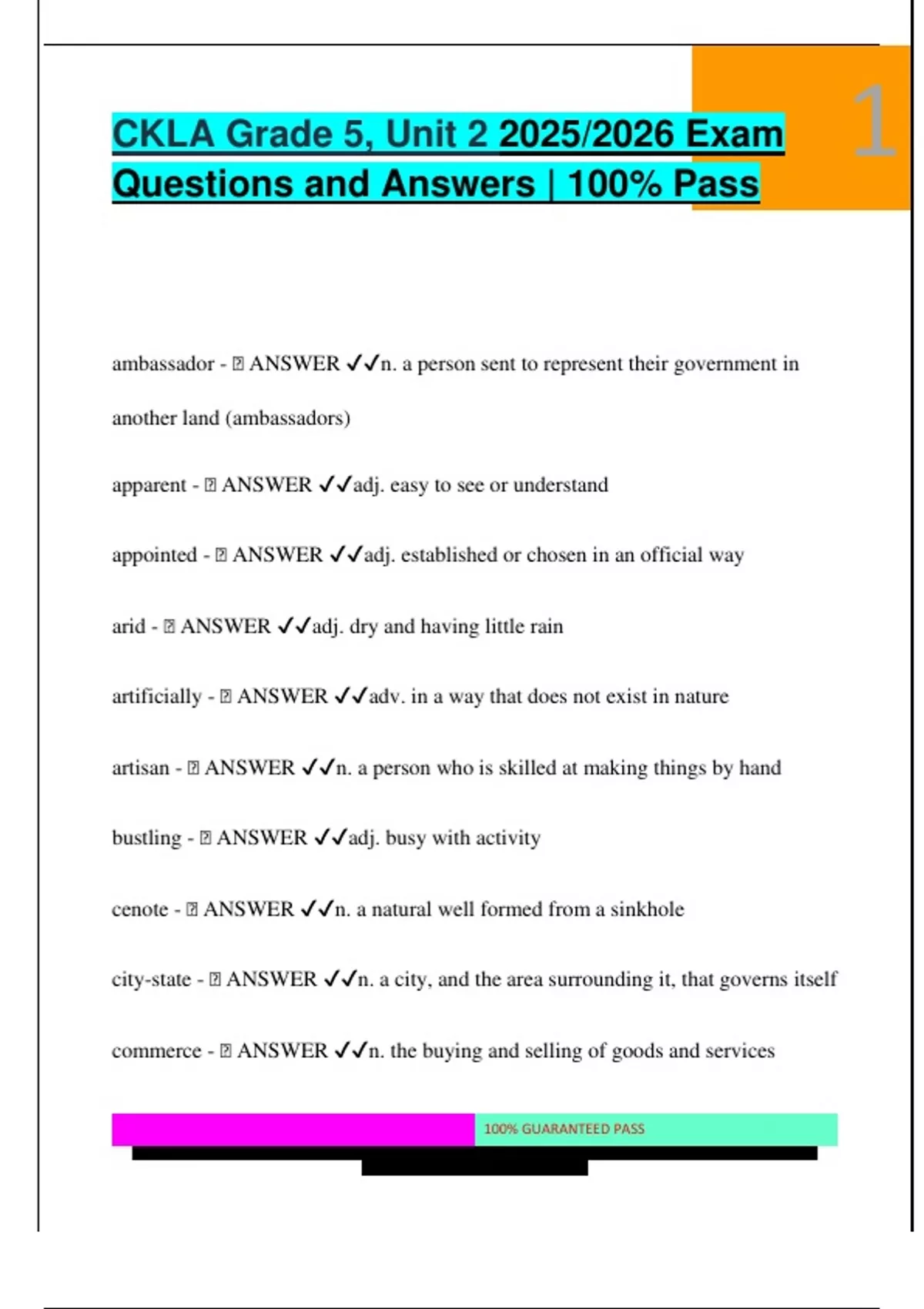 CKLA Grade 5, Unit 2 2025/2026 Exam Questions and Answers | 100% Pass ...