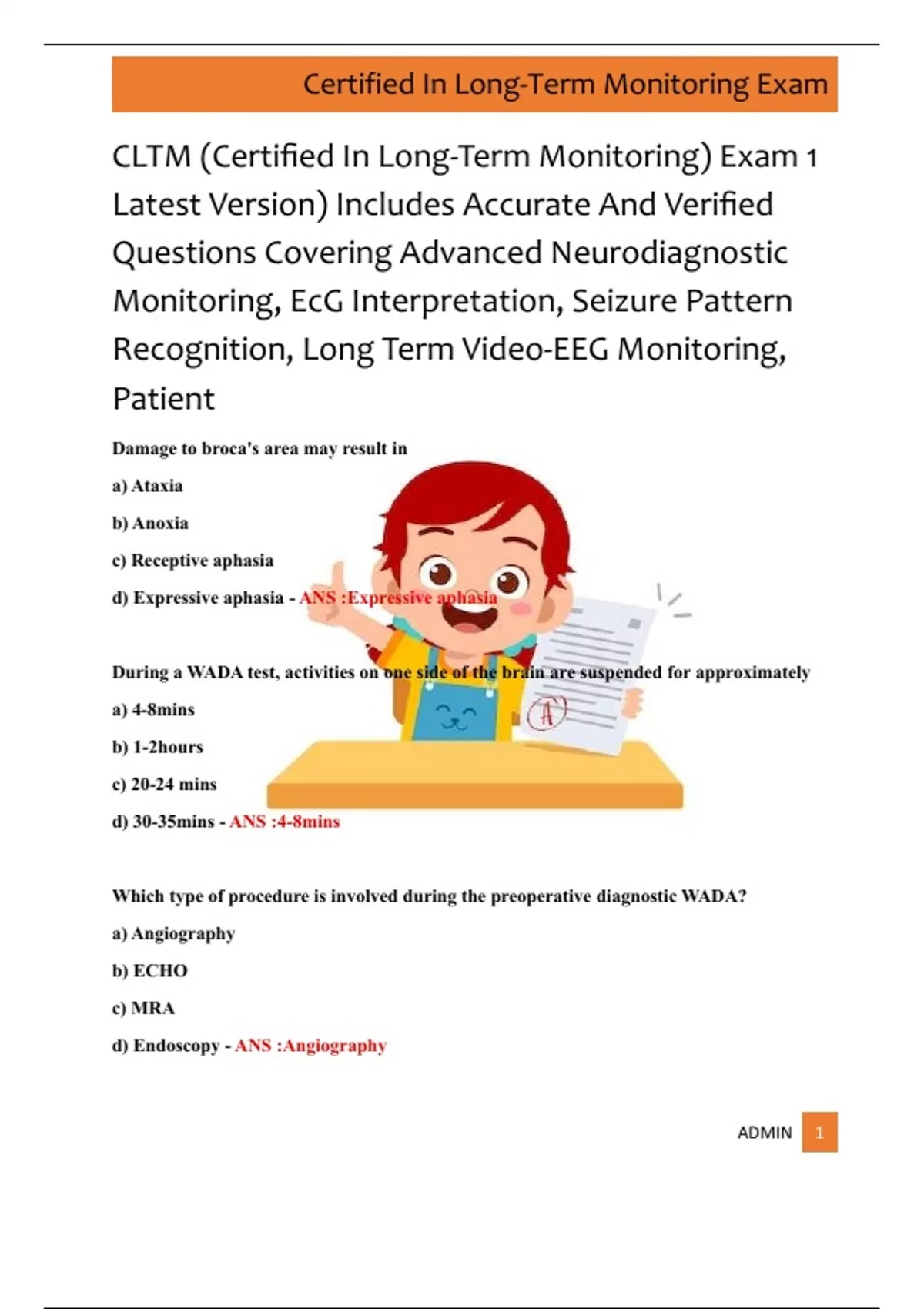 CLTM (Certified In Long-Term Monitoring) Exam 1 Latest Version ...