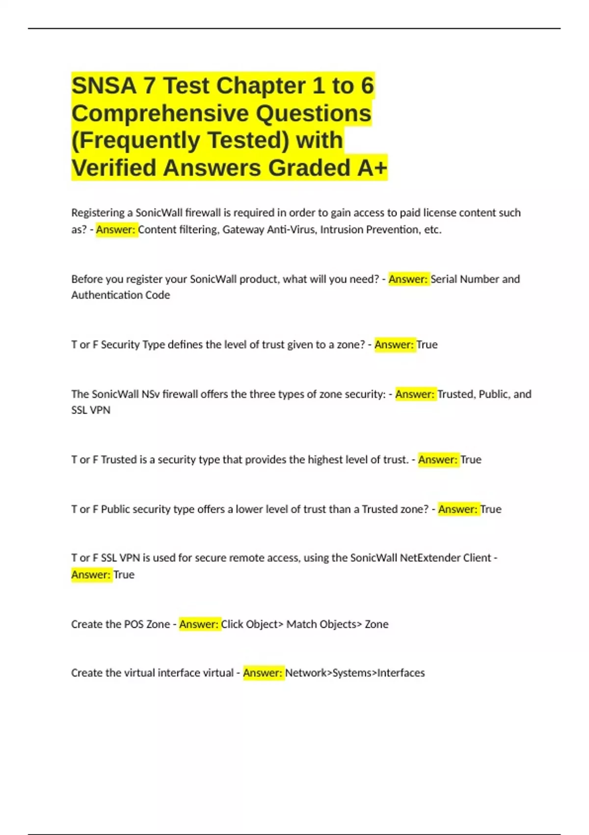 SNSA 7 Test Chapter 1 to 6 Comprehensive Questions (Frequently Tested ...