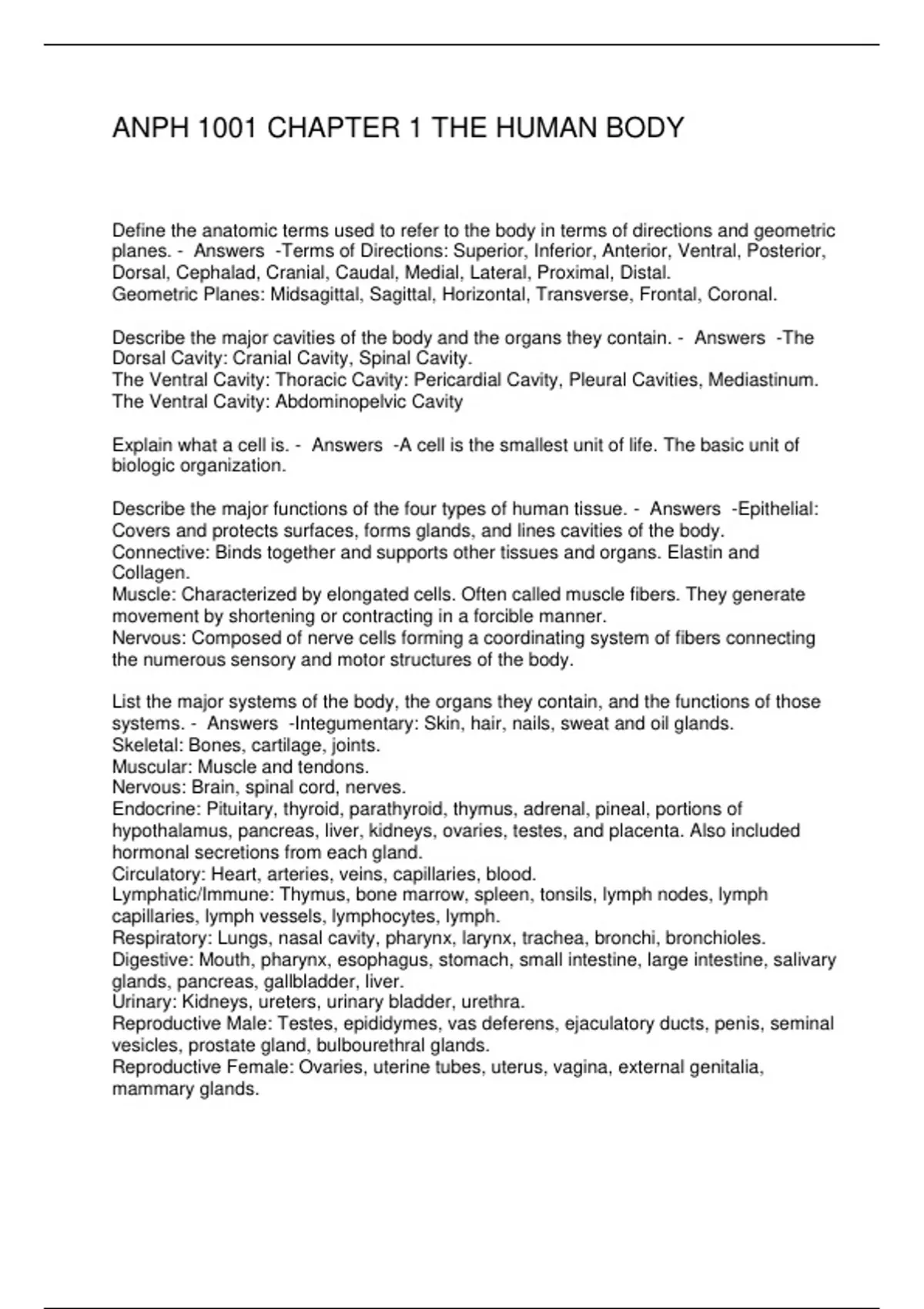 Anph 1001 Chapter 1 The Human Body Anph 1001 Stuvia Us