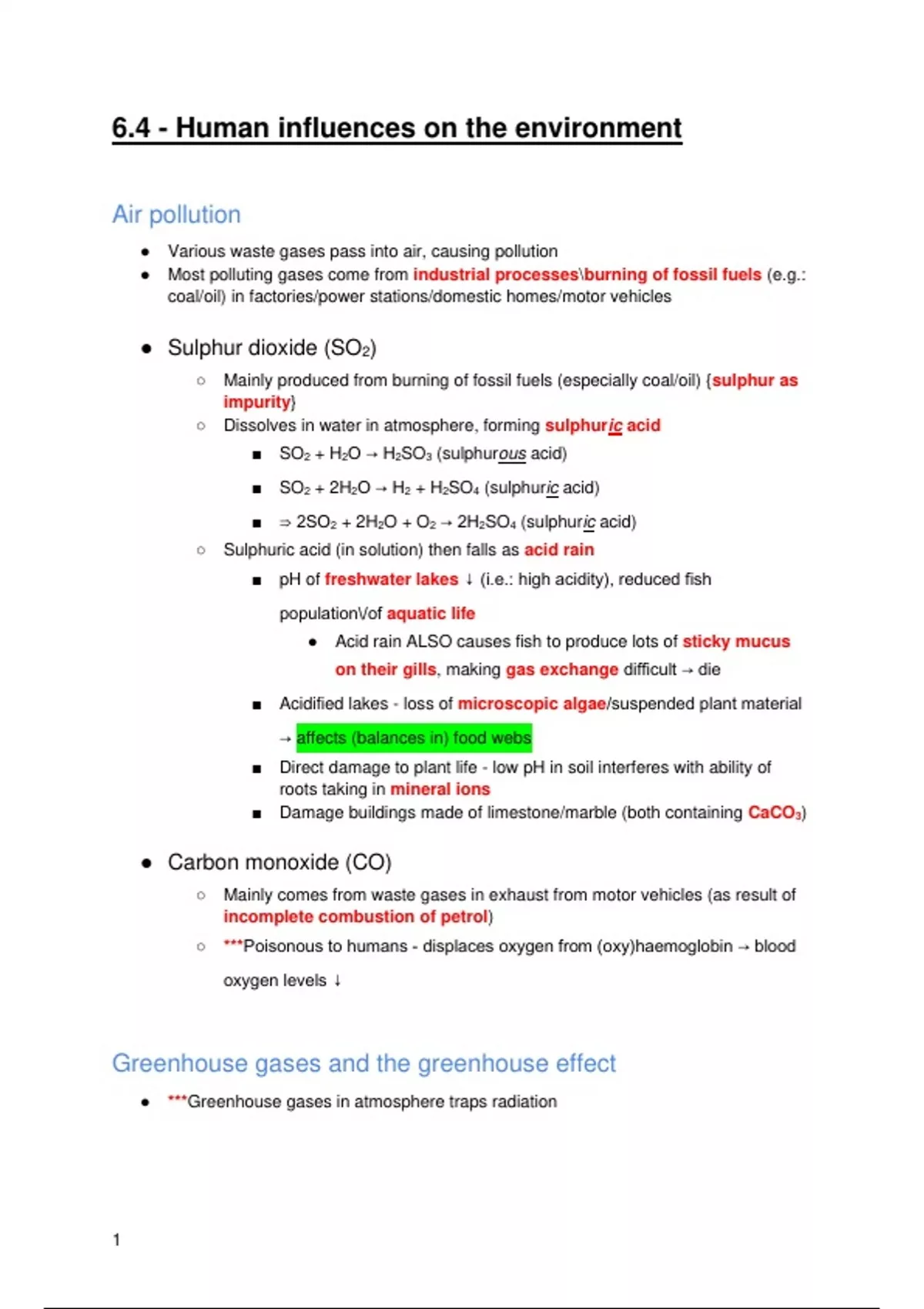 Chapter 6.4 Human influences on the environment - Summary Edexcel ...