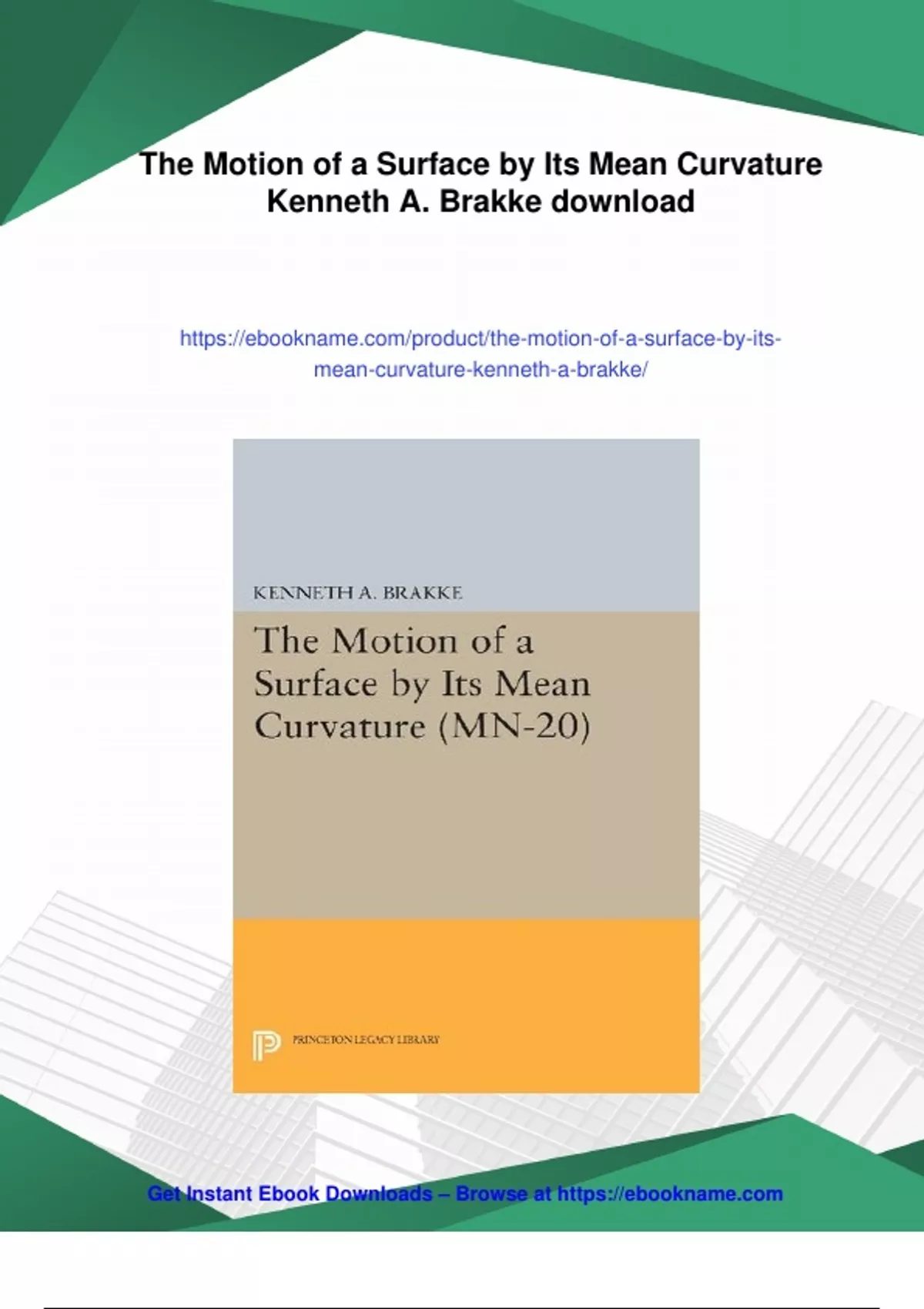 Summary The Motion of a Surface by Its Mean Curvature Kenneth A. Brakke ...
