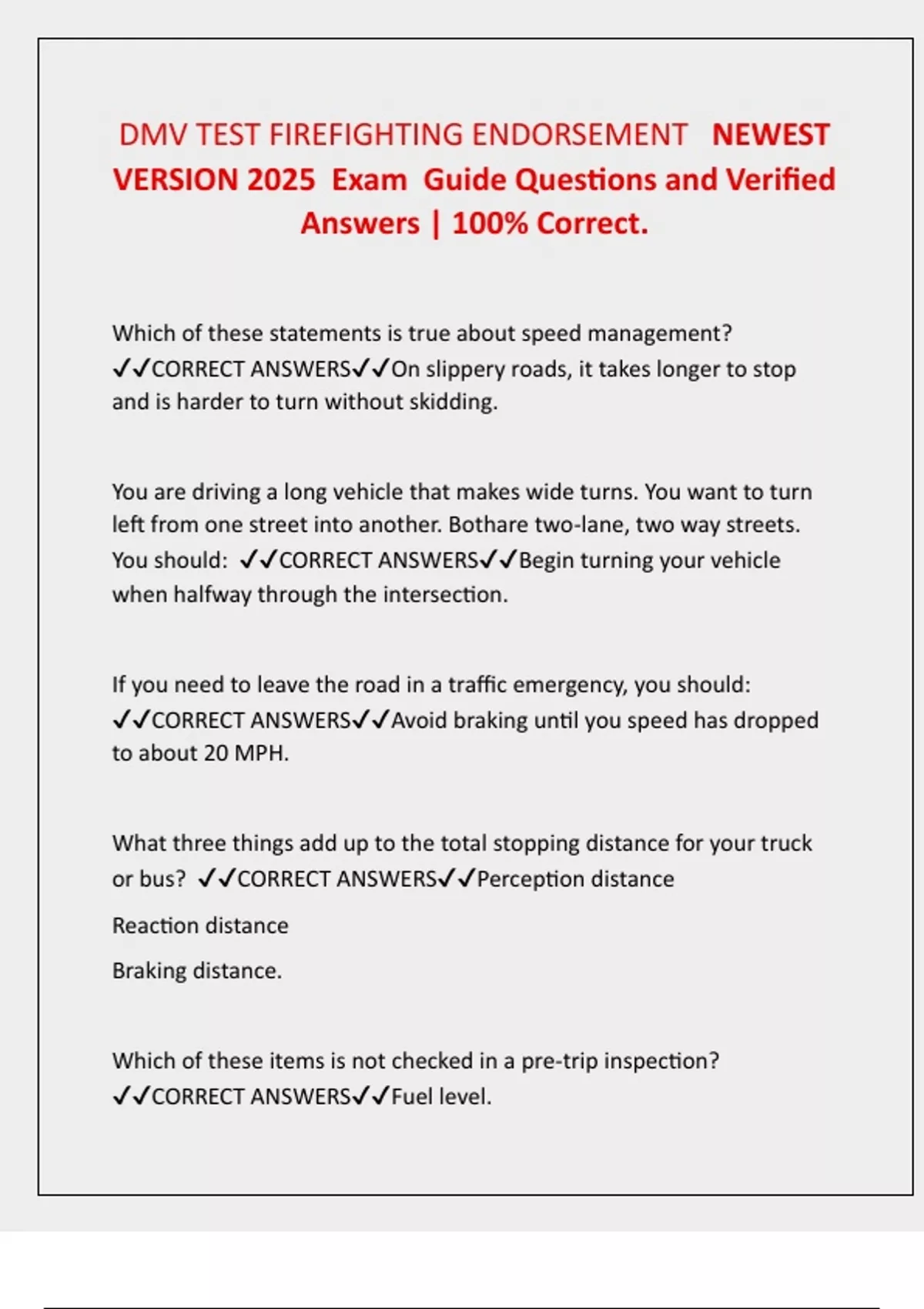 DMV TEST FIREFIGHTING ENDORSEMENT NEWEST VERSION 2025 Exam Guide ...