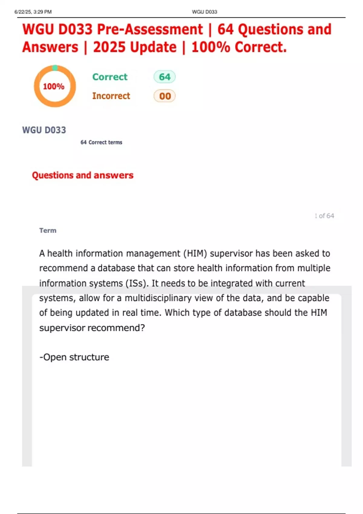 WGU D033 Pre-Assessment | 64 Questions and Answers | 2025 Update | 100% ...