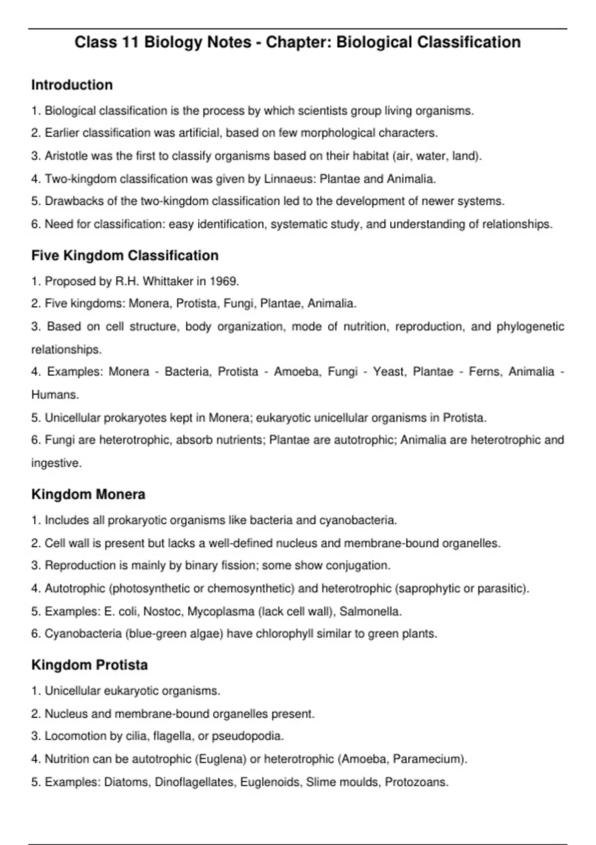 Summary Biological classification: short notes - Neet - Stuvia US