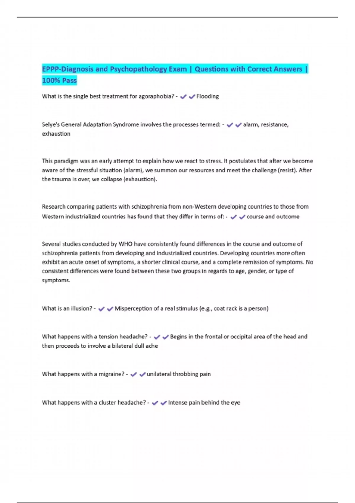 EPPP-Diagnosis and Psychopathology Exam | Questions with Correct ...