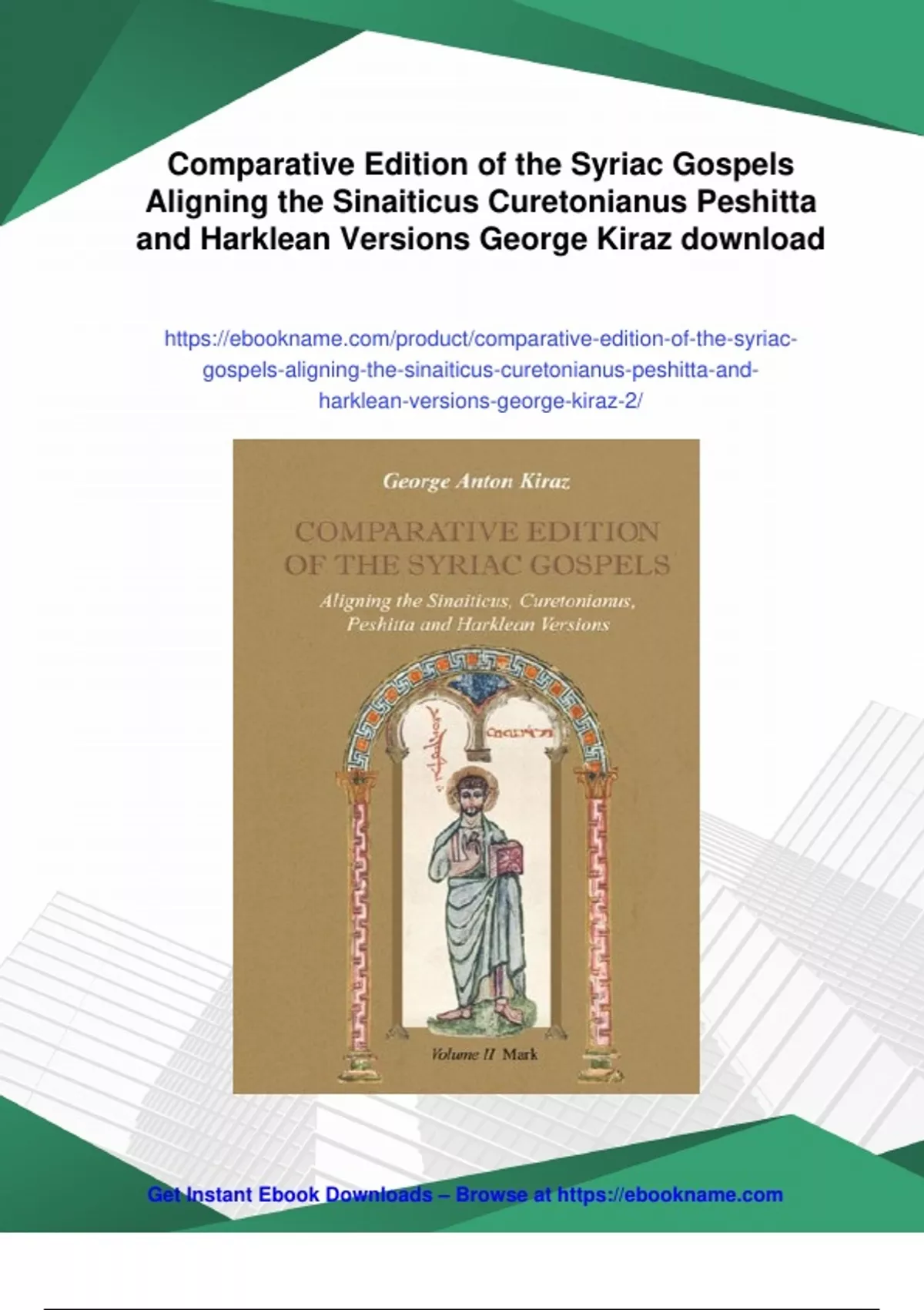 Summary Comparative Edition of the Syriac Gospels Aligning the ...
