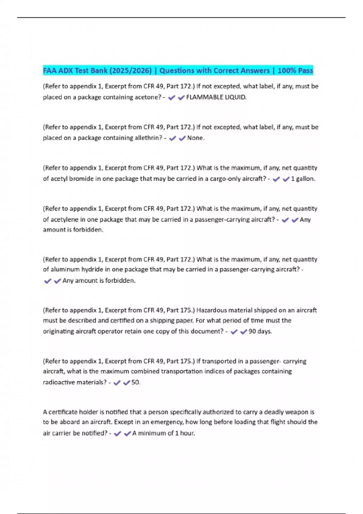 FAA ADX Test Bank (2025/2026) | Questions with Correct Answers | 100% ...