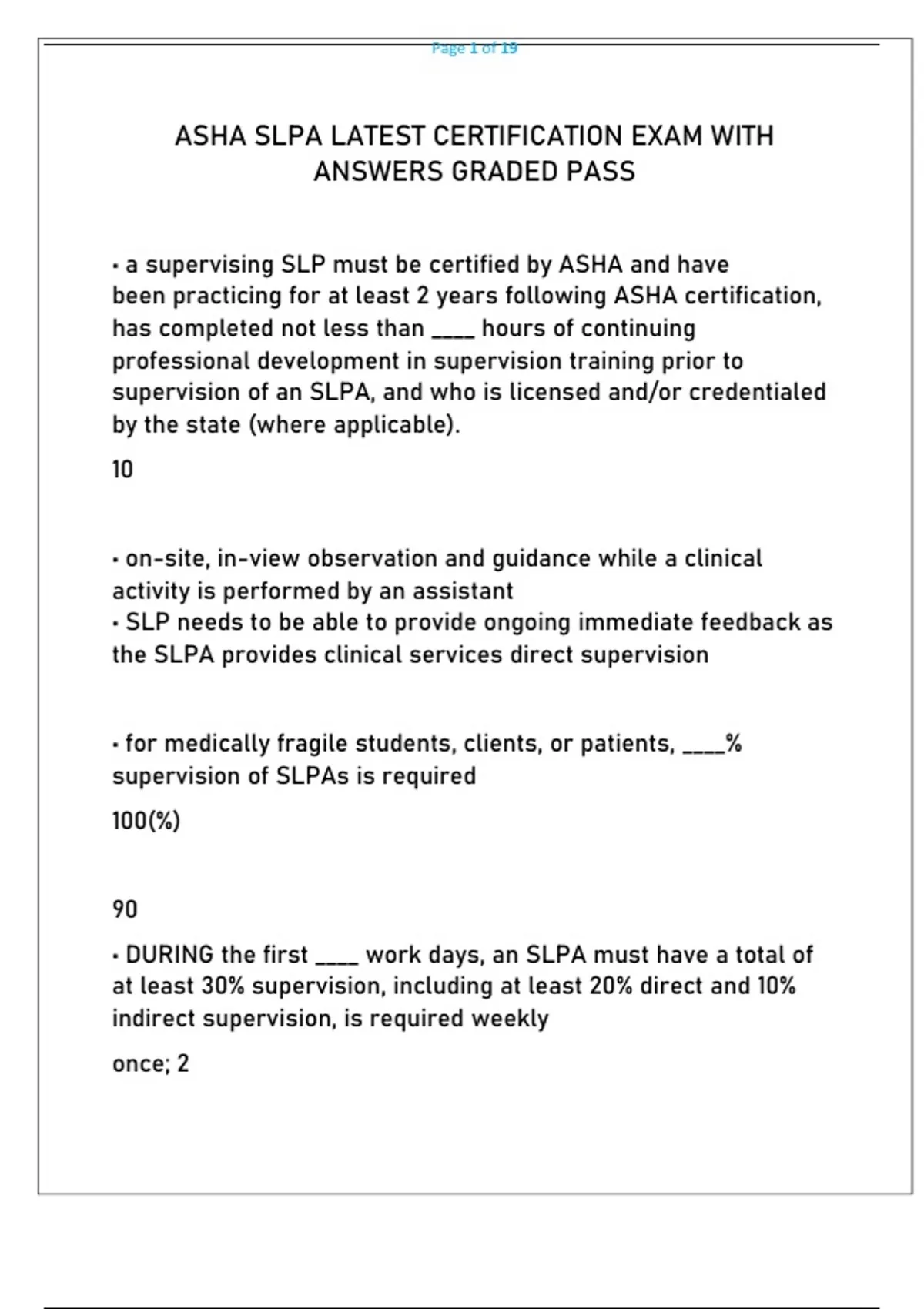 ASHA SLPA LATEST CERTIFICATION EXAM WITH ANSWERS GRADED PASS - ASHA ...
