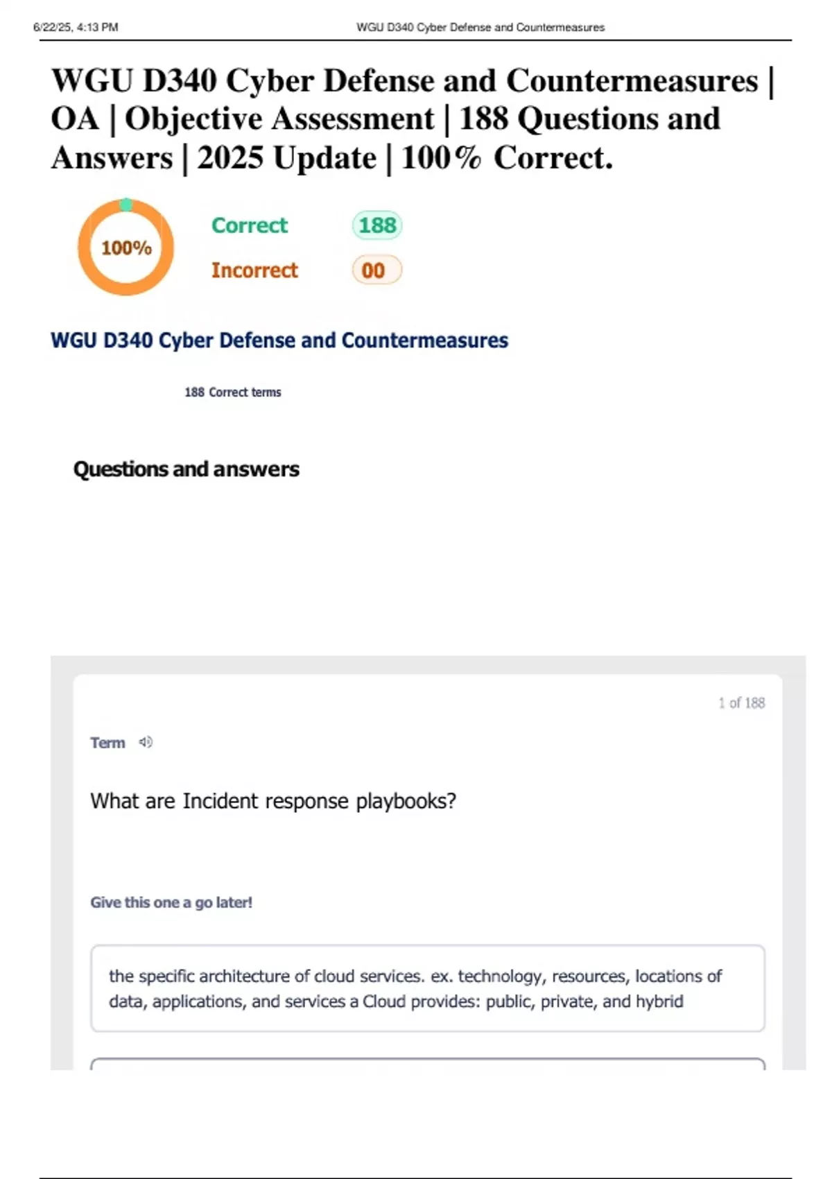 WGU D340 Cyber Defense and Countermeasures | OA | Objective Assessment ...