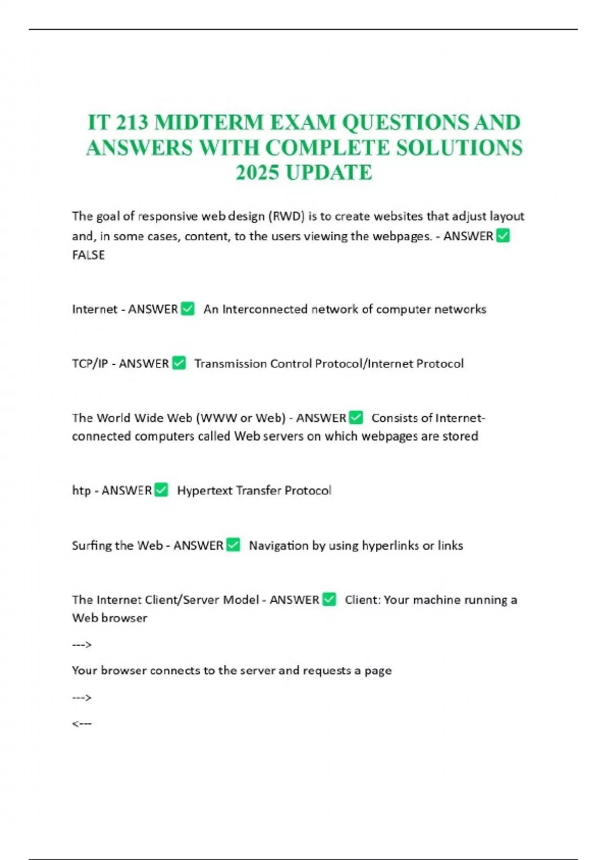 IT 213 MIDTERM EXAM QUESTIONS AND ANSWERS WITH COMPLETE SOLUTIONS 2025 ...