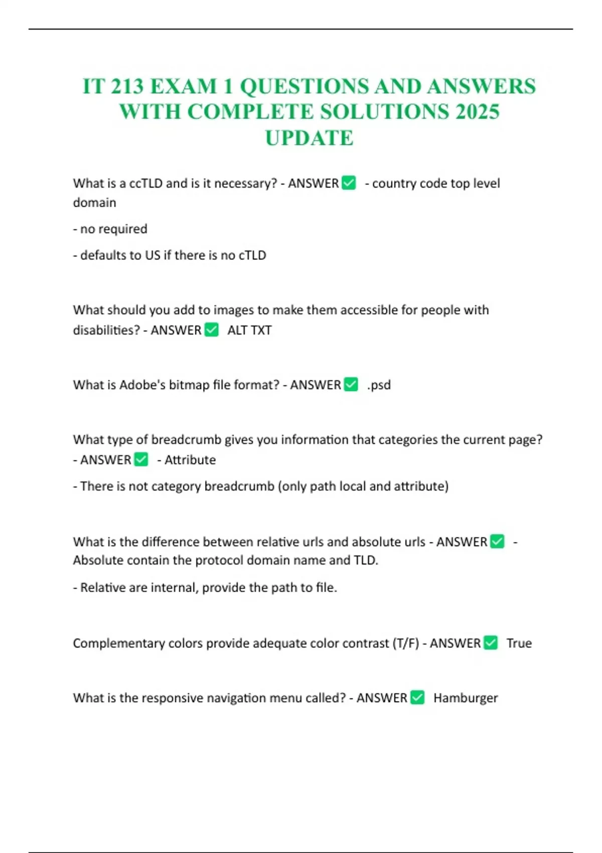 IT 213 EXAM 1 QUESTIONS AND ANSWERS WITH COMPLETE SOLUTIONS 2025 UPDATE ...