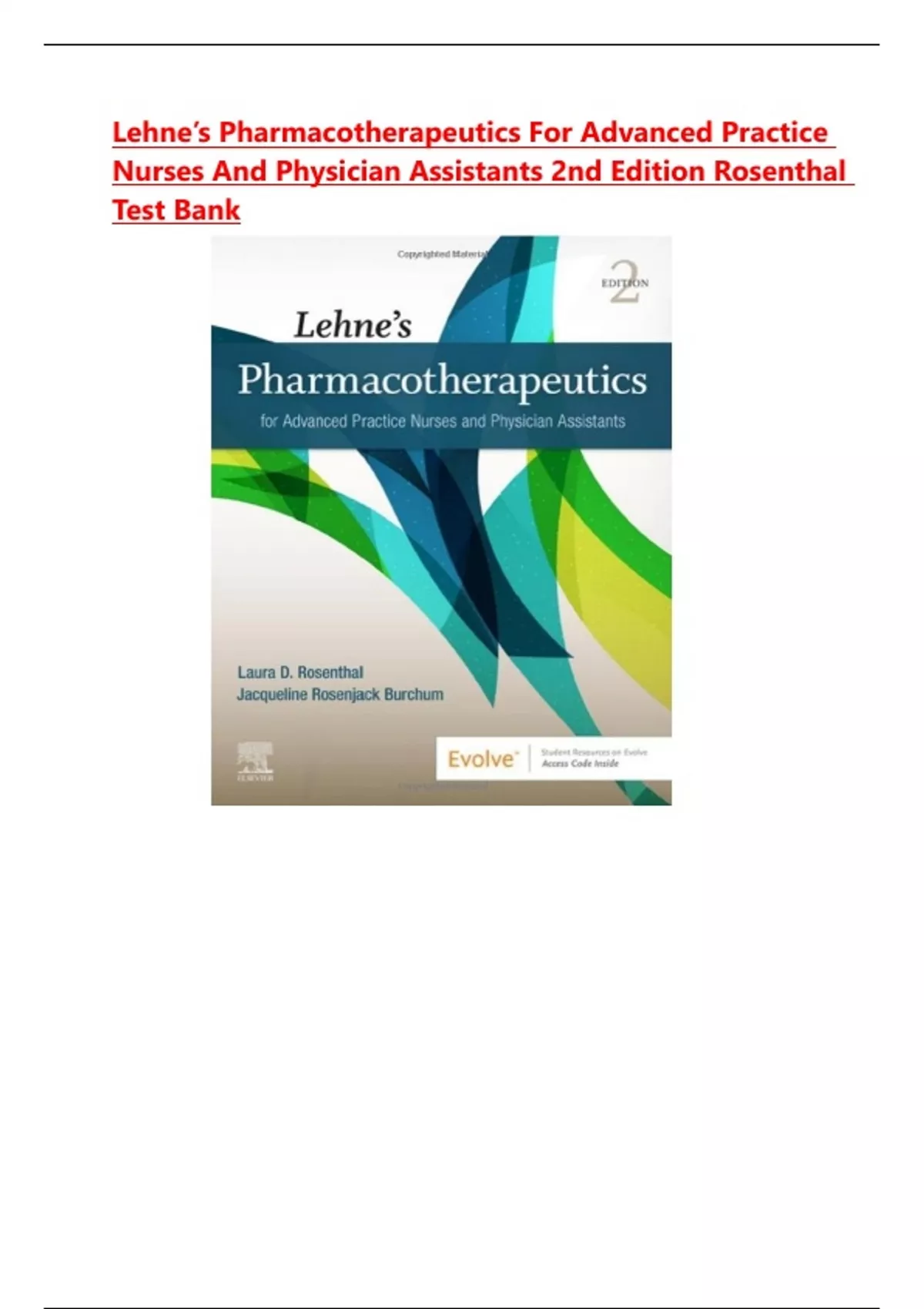 LEHNE’S PHARMACOTHERAPEUTICS FOR ADVANCED PRACTICE NURSES AND PHYSICIAN ...