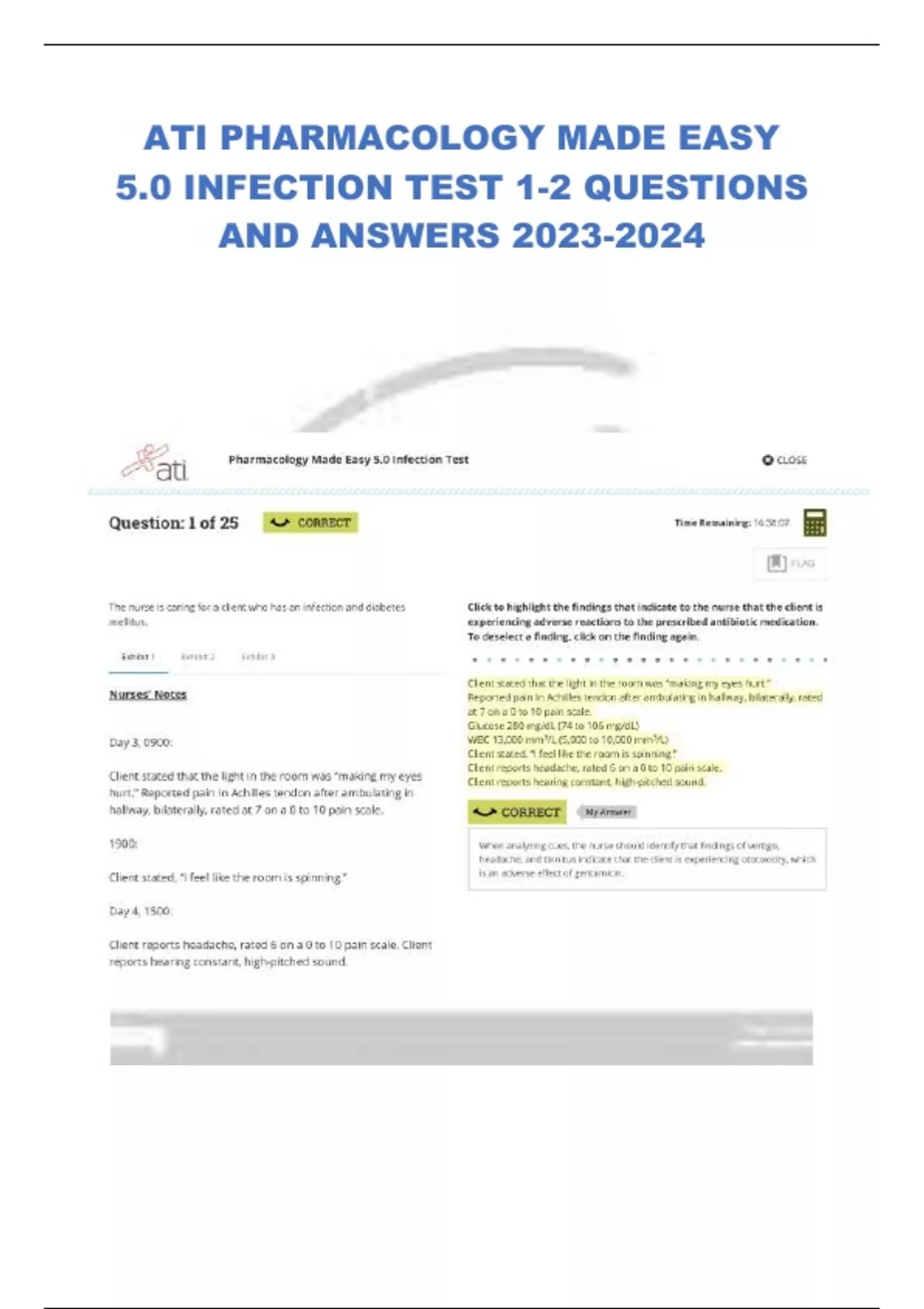 ATI PHARMACOLOGY MADE EASY 5.0 INFECTION TEST 1-2 QUESTIONS AND ANSWERS ...