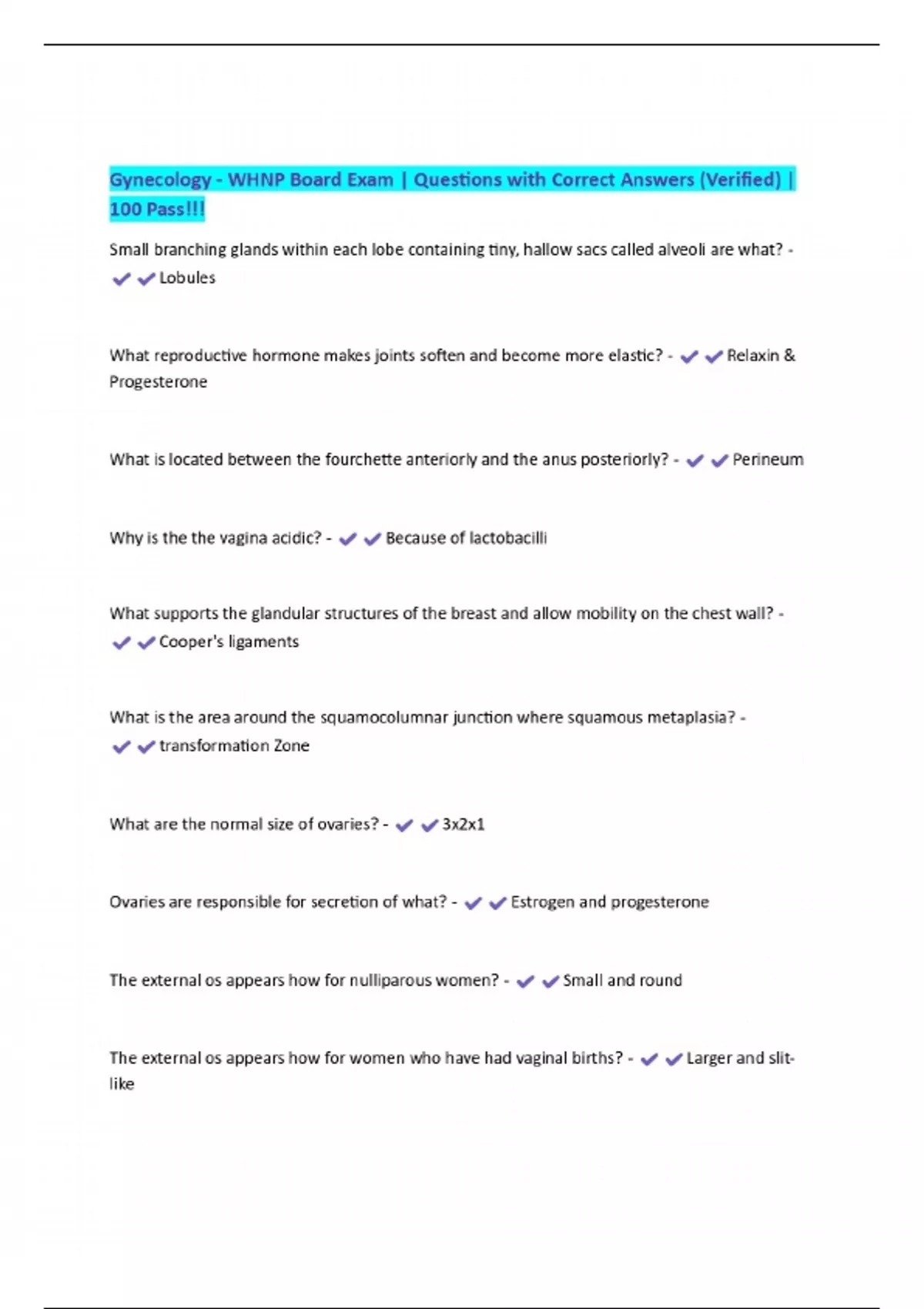 Gynecology - WHNP Board Exam | Questions with Correct Answers (Verified ...