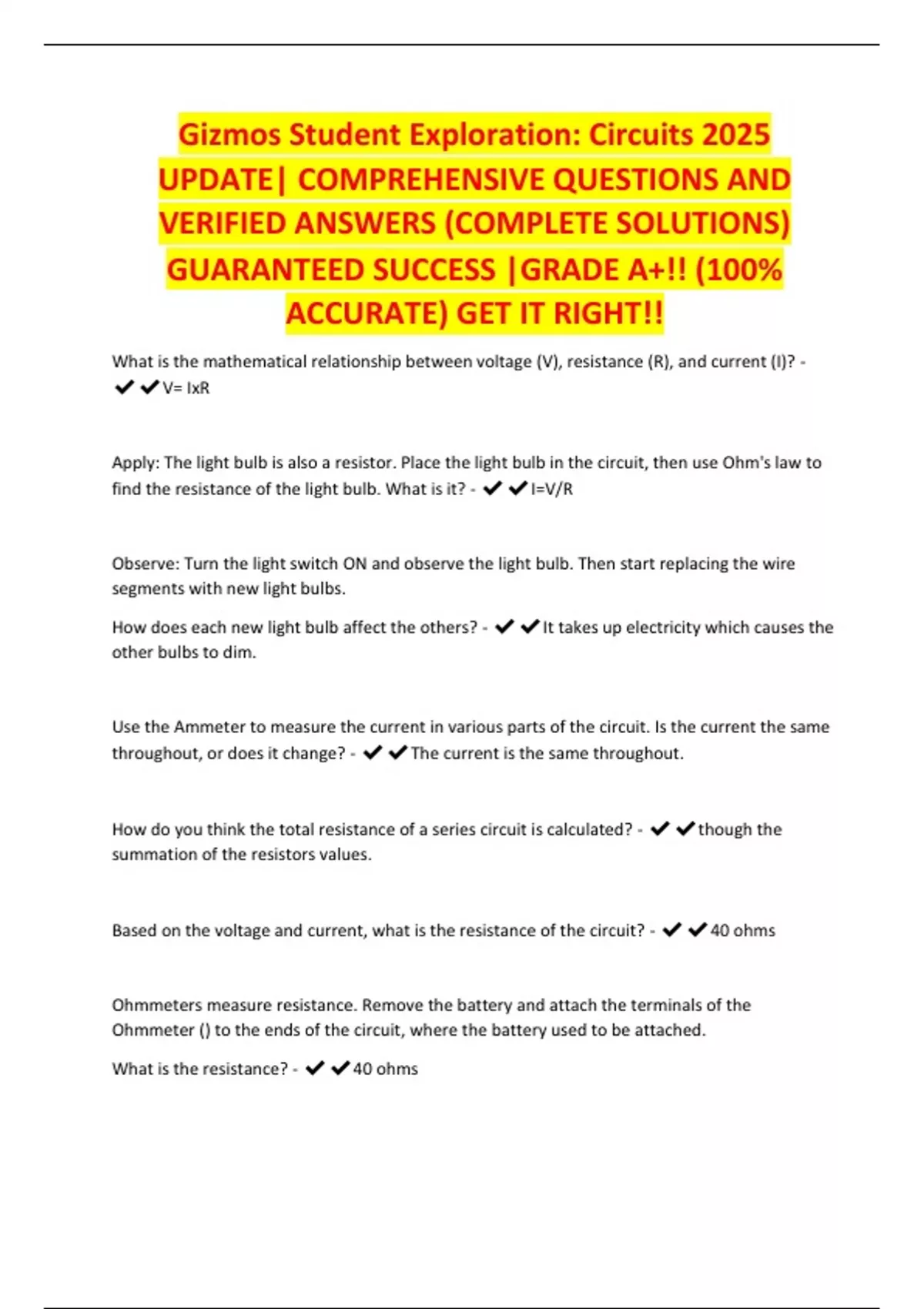 Gizmos Student Exploration: Circuits 2025 UPDATE| COMPREHENSIVE ...