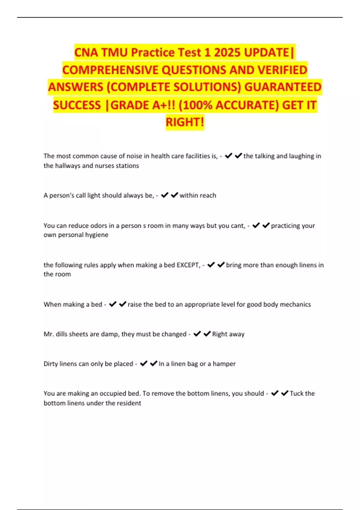 CNA TMU Practice Test 1 2025 UPDATE| COMPREHENSIVE QUESTIONS AND ...