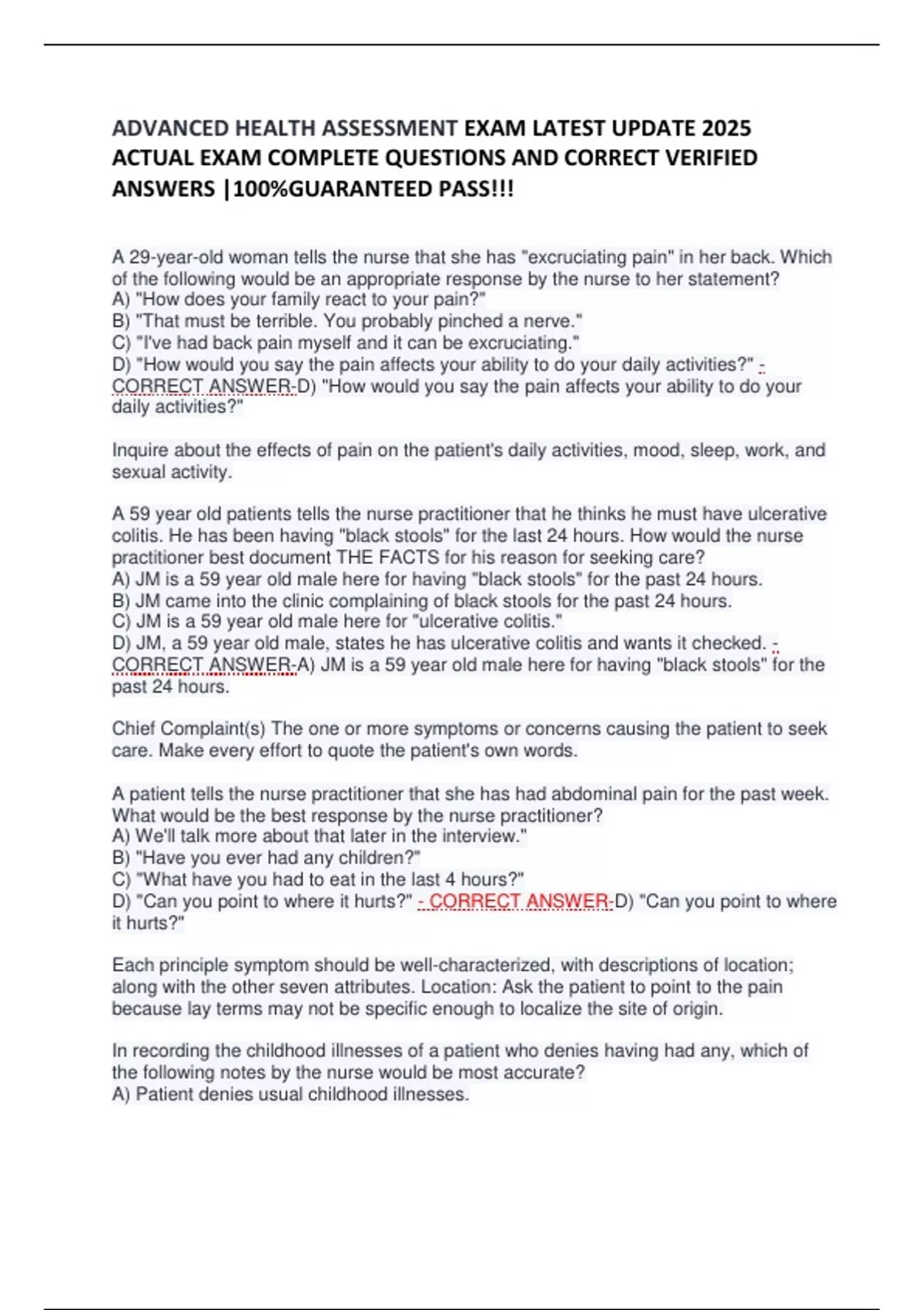 ADVANCED HEALTH ASSESSMENT EXAM LATEST UPDATE 2025 ACTUAL EXAM COMPLETE ...