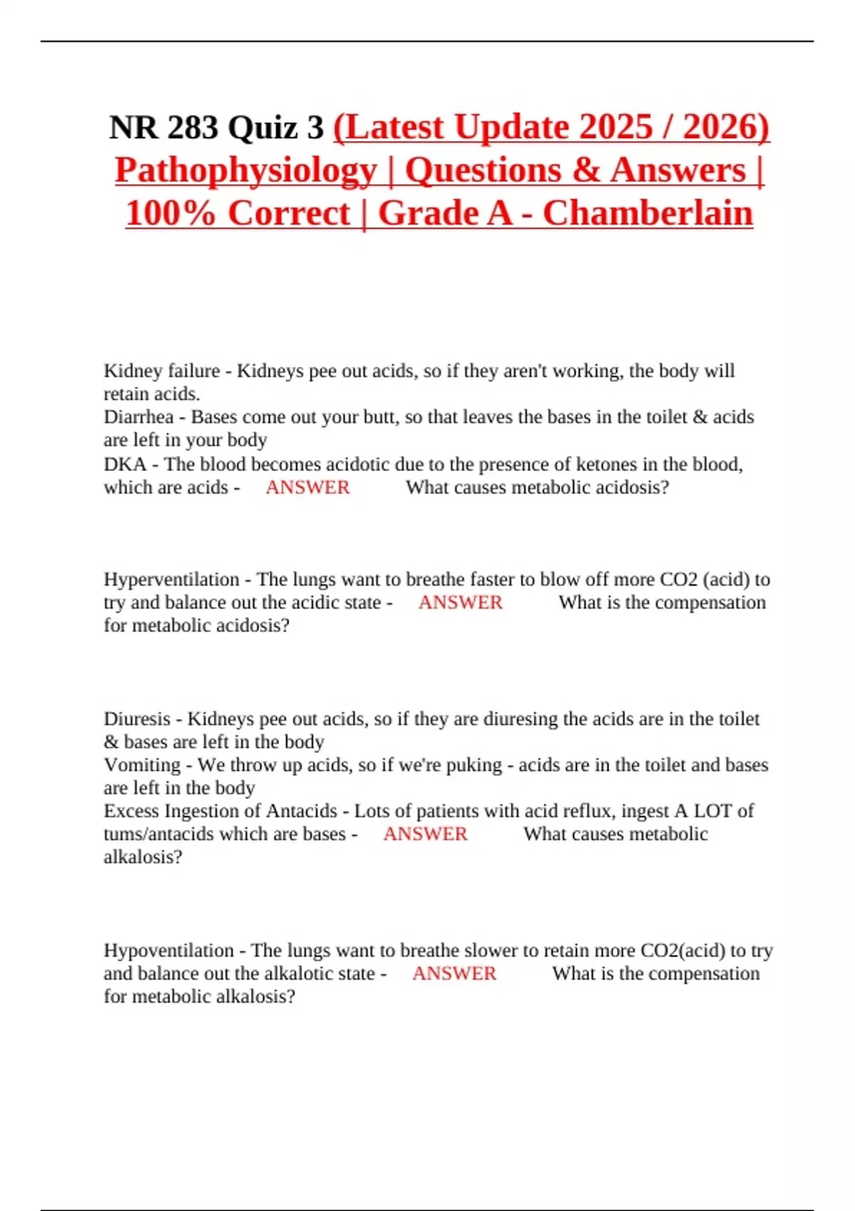 NR 283 Quiz 3 (Latest Update 2025 / 2026) Pathophysiology | Questions ...