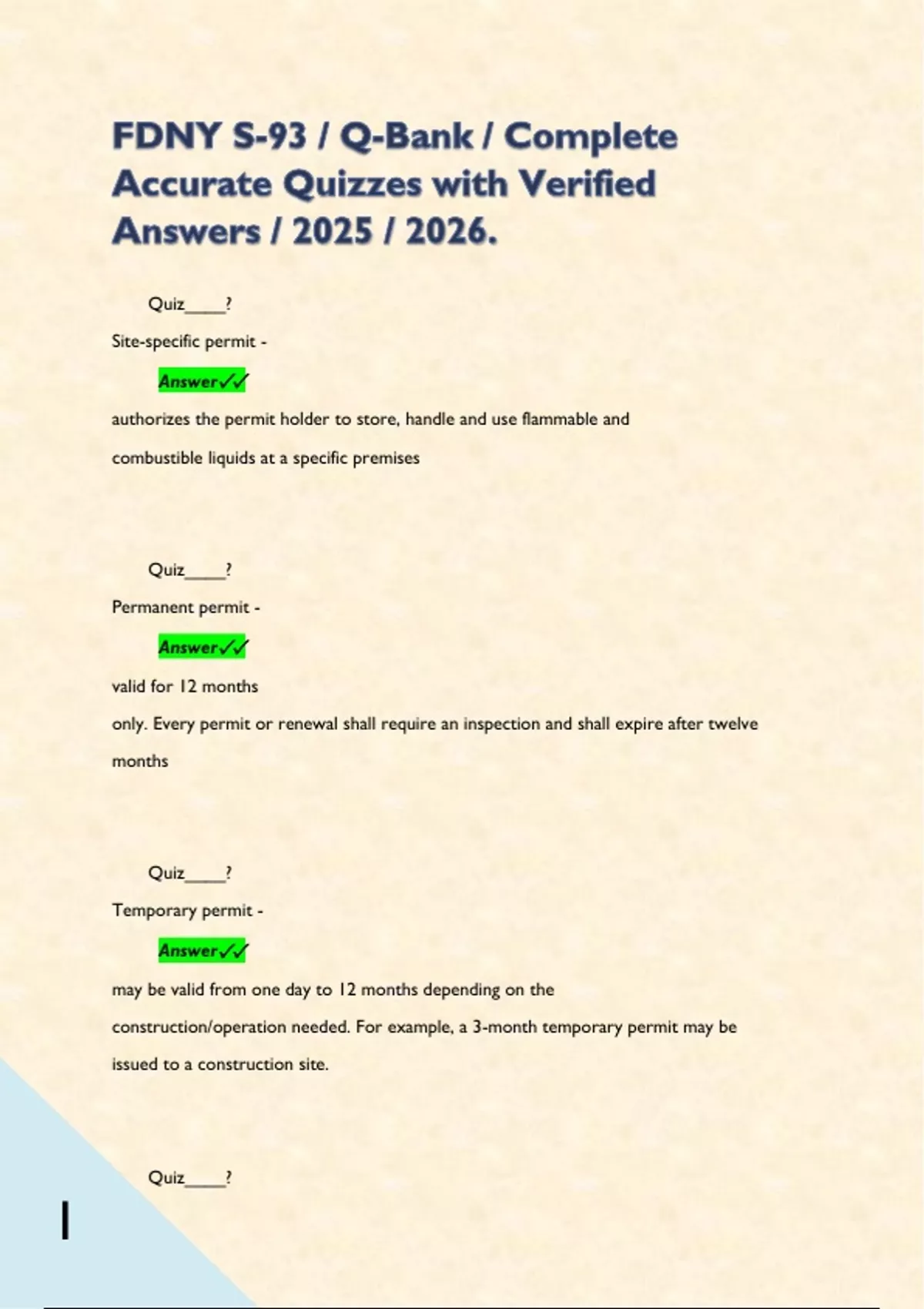 FDNY S-93 / Q-Bank / Complete Accurate Quizzes with Verified Answers ...