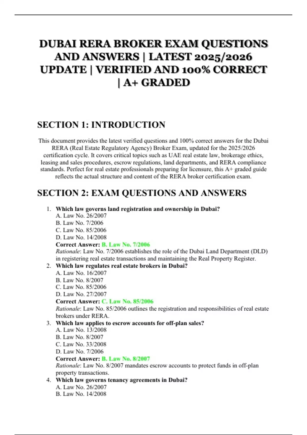 Dubai RERA Broker Exam Questions and Answers – Latest 2025/2026 Update ...