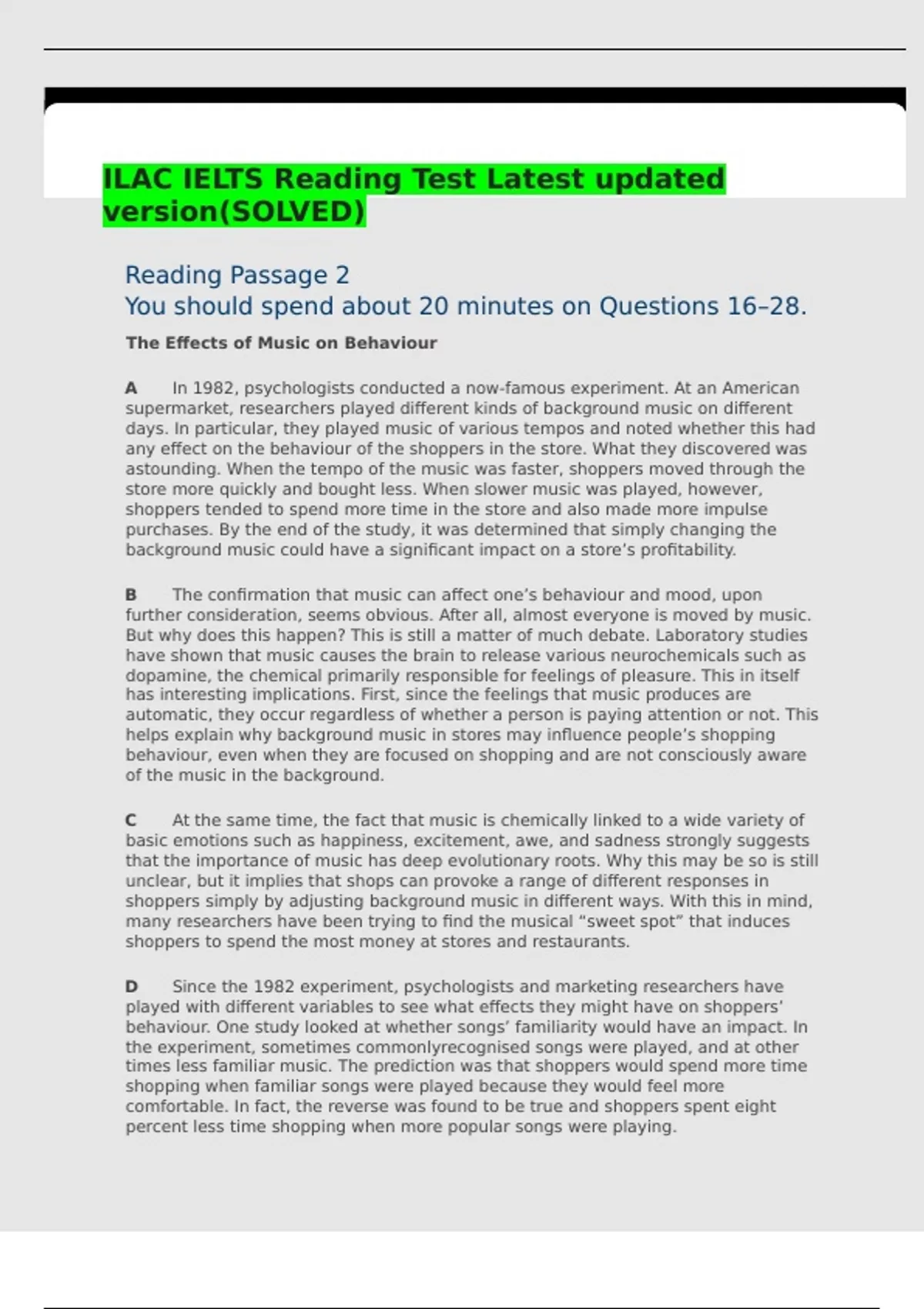 ILAC IELTS Reading Test Section 2 Music Behaviour Latest updated ...