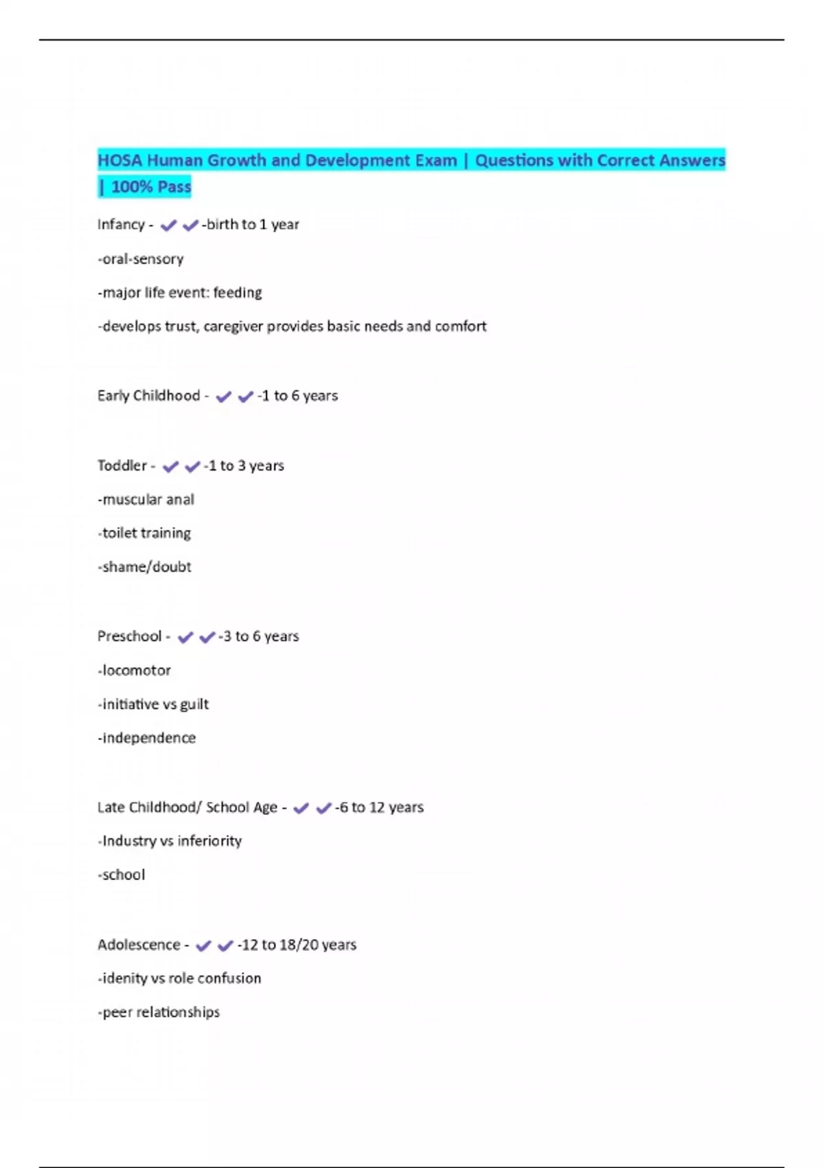 HOSA Human Growth and Development Exam | Questions with Correct Answers ...