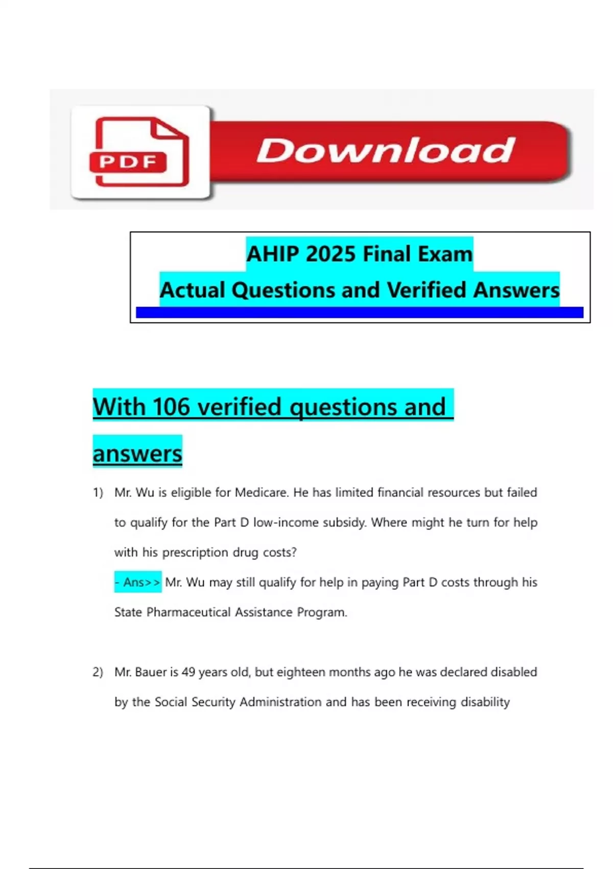 AHIP 2025 Final Exam – 106 Verified Questions & Answers – Complete Practice Guide - AHIP 2025 ...