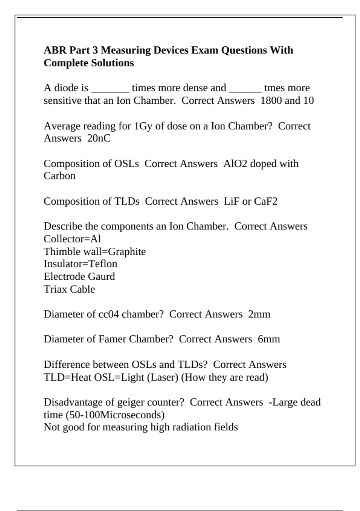 ABR Part 3 Measuring Devices Exam Questions With Complete Solutions - ABR - Stuvia US