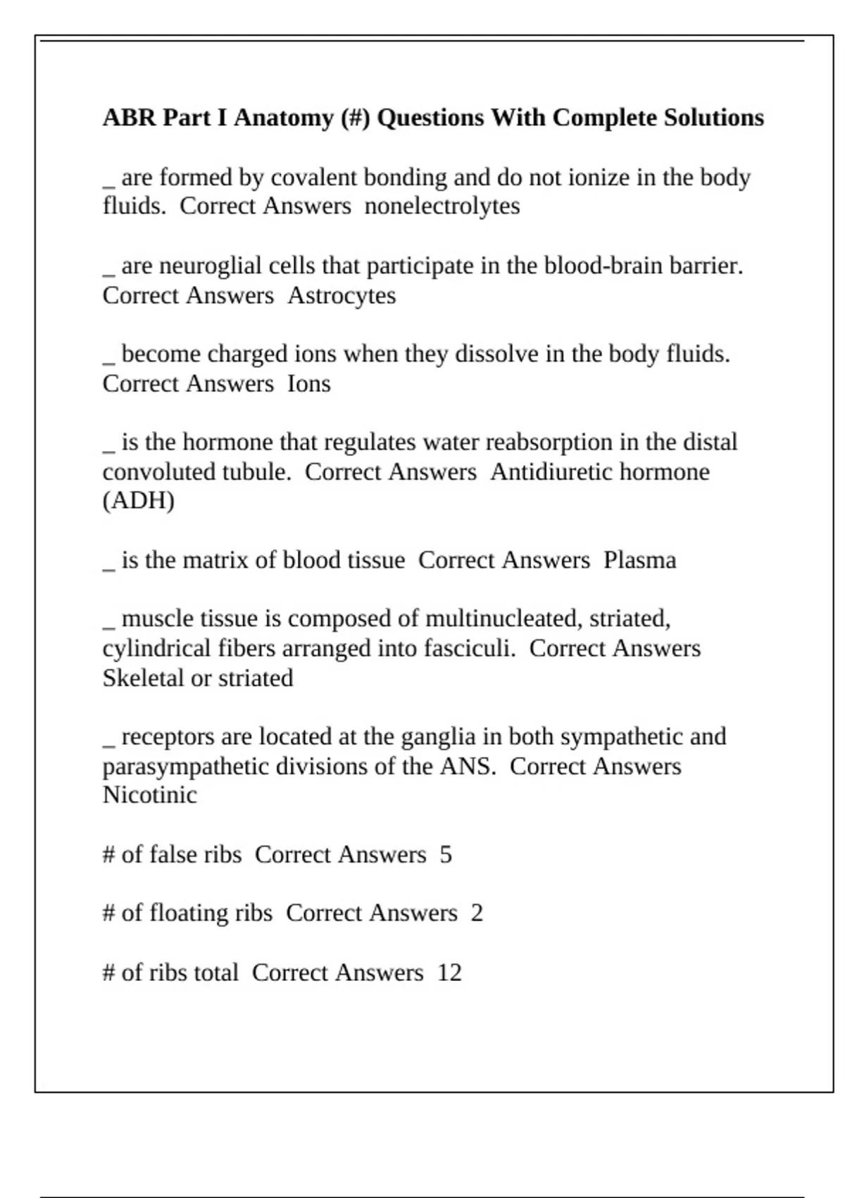 ABR Part I Anatomy (#) Questions With Complete Solutions - ABR - Stuvia US