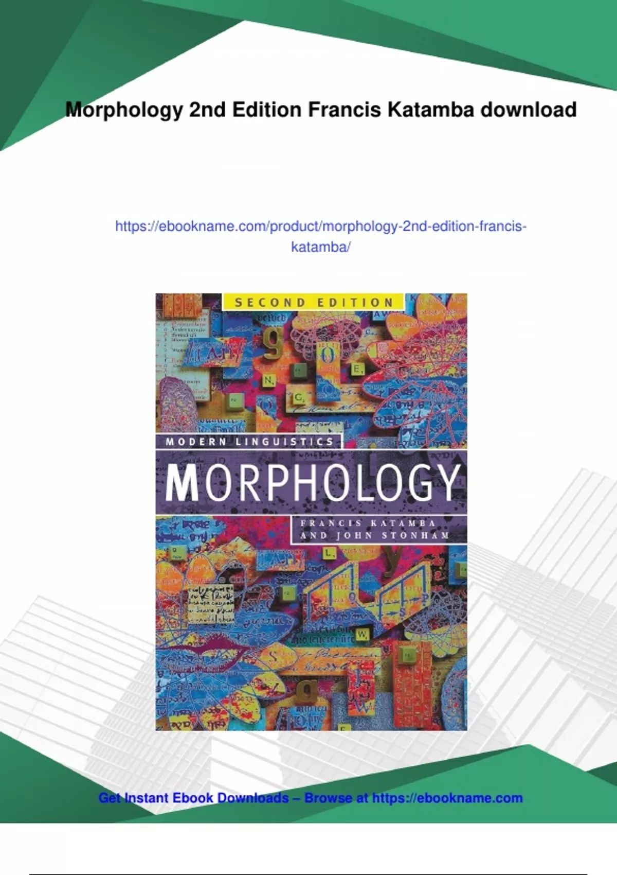 Summary Morphology 2nd Edition Francis Katamba - Digital Download ...