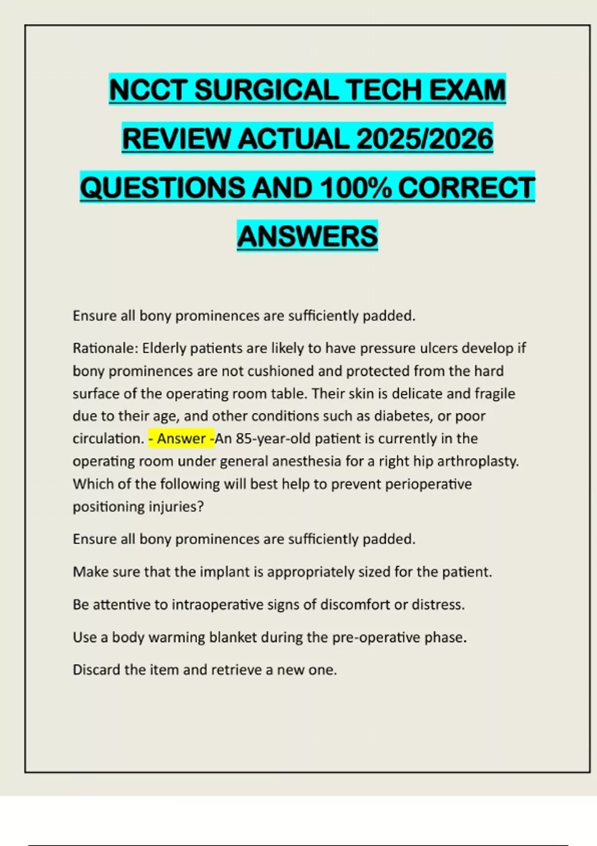 NCCT SURGICAL TECH EXAM REVIEW ACTUAL 2025/2026 QUESTIONS AND 100% ...