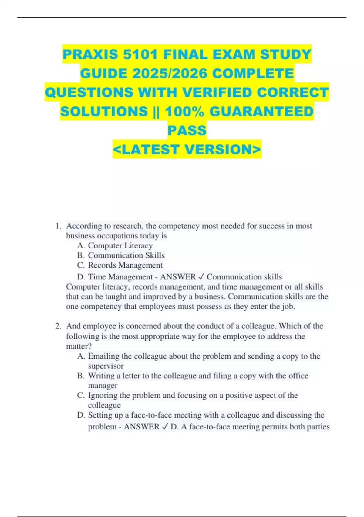 PRAXIS 5101 FINAL EXAM STUDY GUIDE 2025/2026 COMPLETE QUESTIONS WITH ...