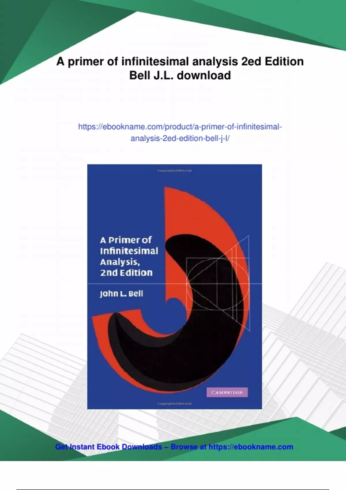 Summary A primer of infinitesimal analysis 2ed Edition Bell J.L ...