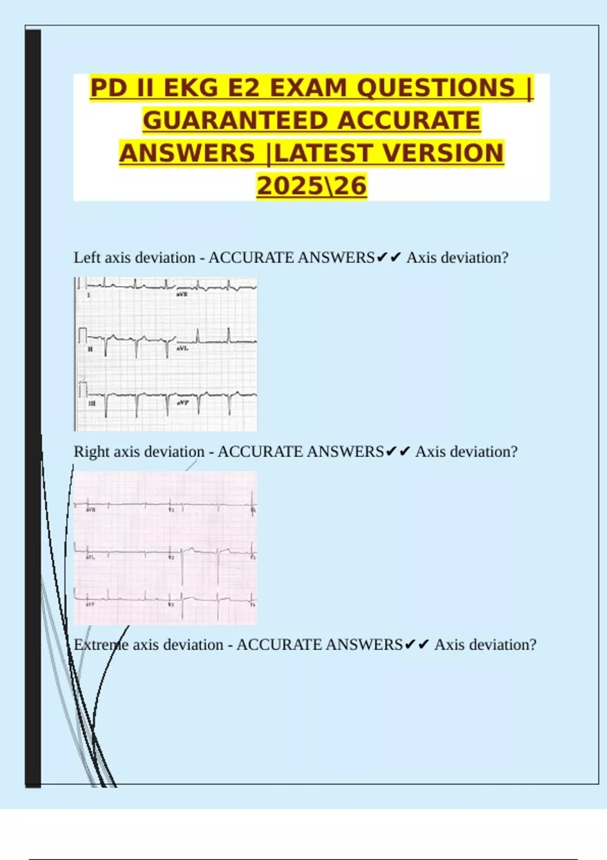 PD II EKG E2 EXAM QUESTIONS |GUARANTEED ACCURATE ANSWERS |LATEST ...