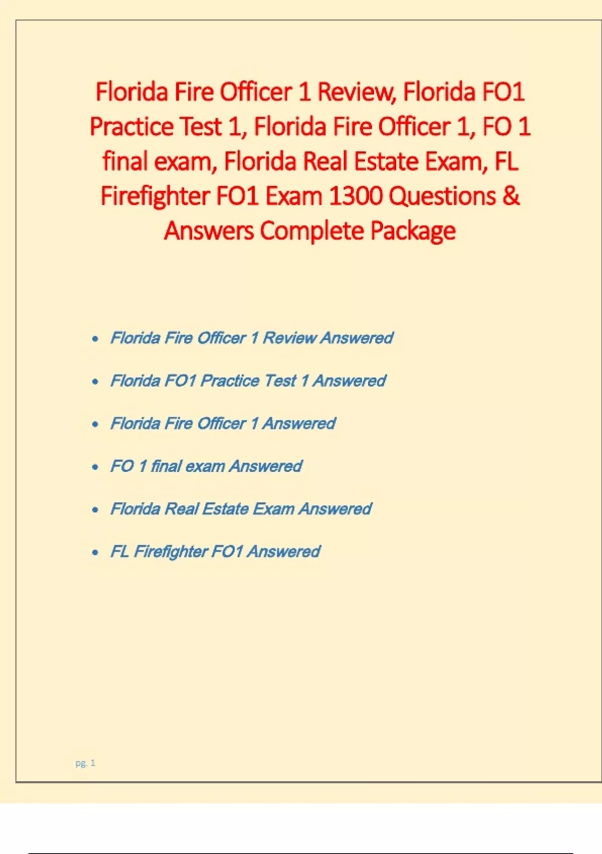 Florida Fire Officer 1 Review, Florida FO1 Practice Test 1, Florida ...