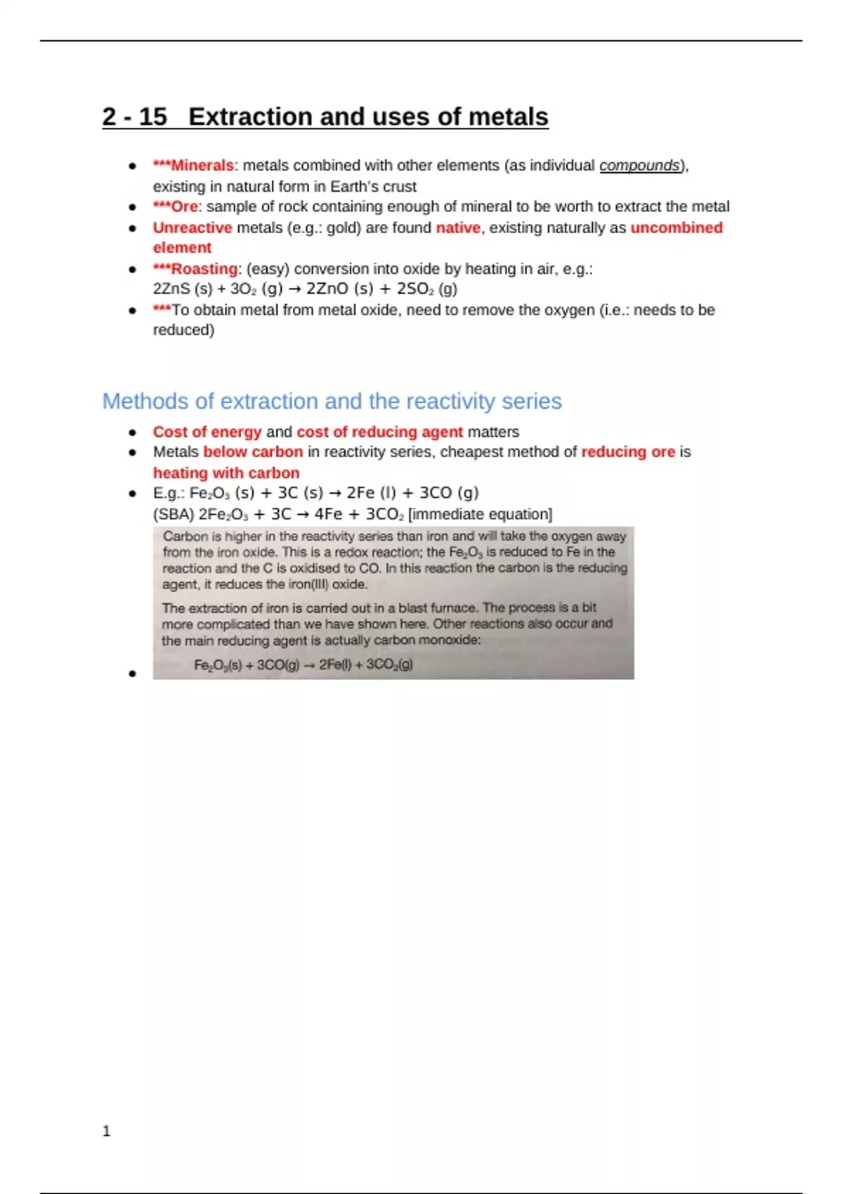 Chapter 2.15 Extraction and uses of metals - Summary Pearson Edexcel ...