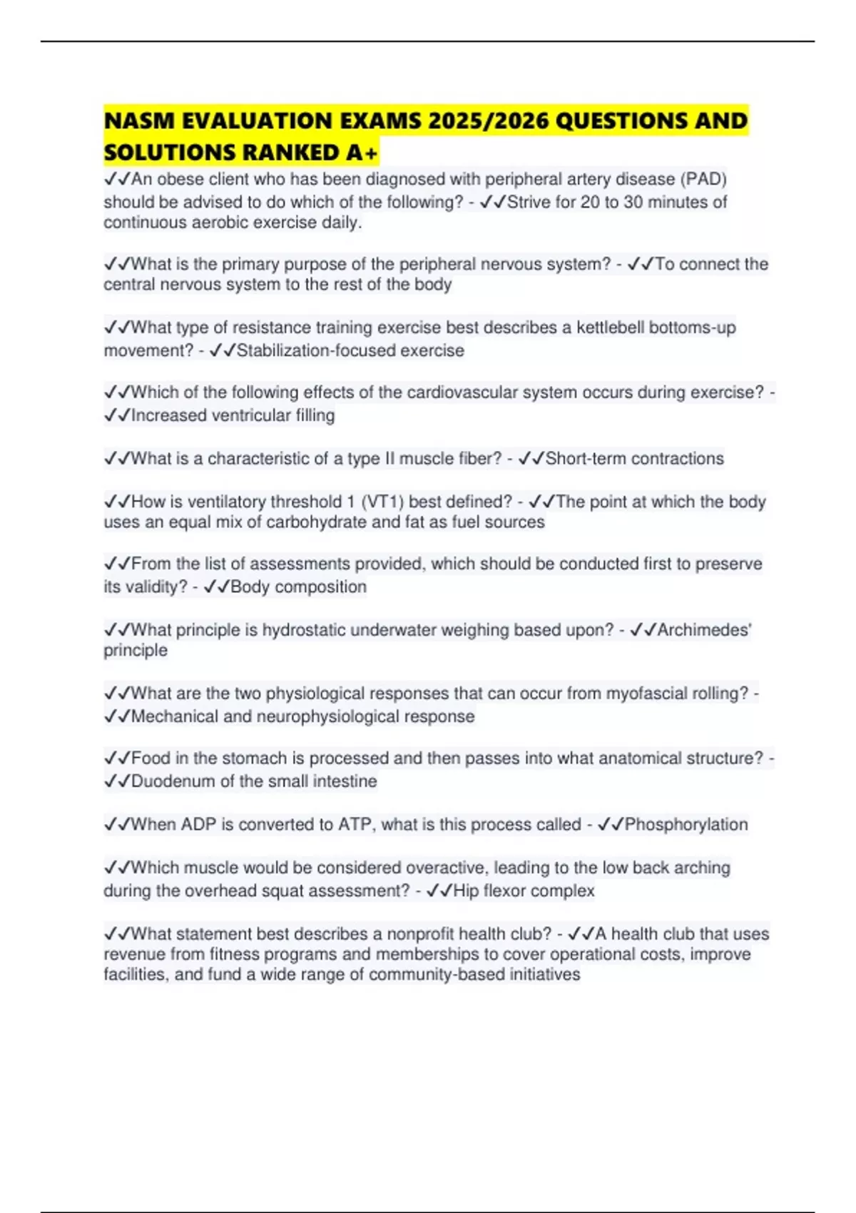 NASM EVALUATION EXAMS 2025/2026 QUESTIONS AND SOLUTIONS RANKED A+ ...
