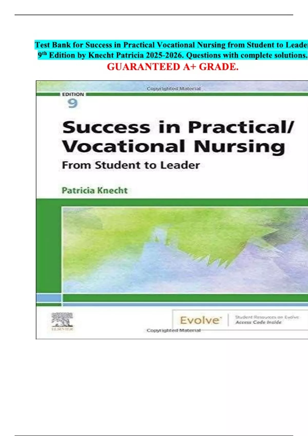Test Bank for Success in Practical Vocational Nursing from Student to ...