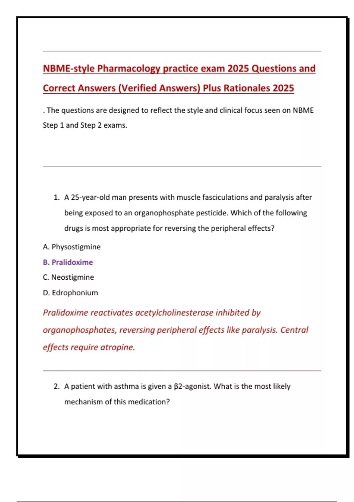 NBME-style Pharmacology practice exam 2025 Questions and Correct ...