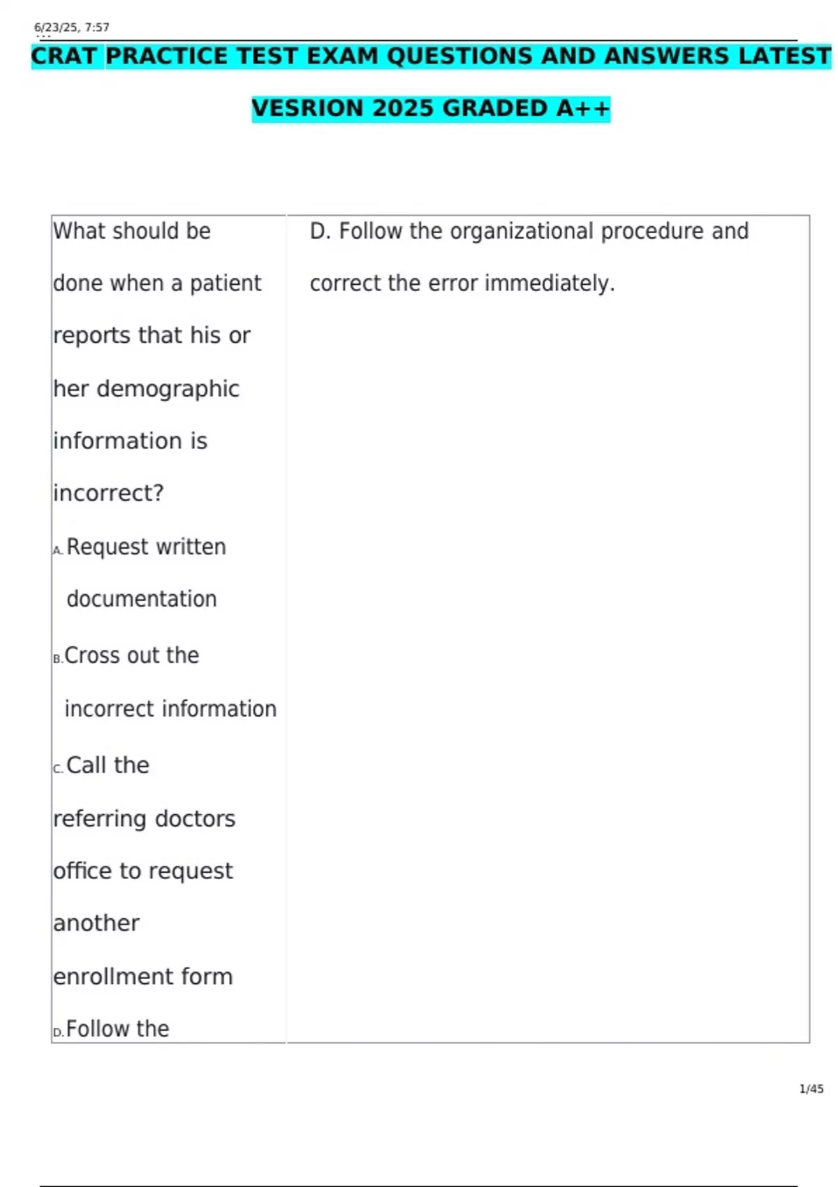 CRAT Practice Test Exam Questions and Answers | Latest 2025 Version ...