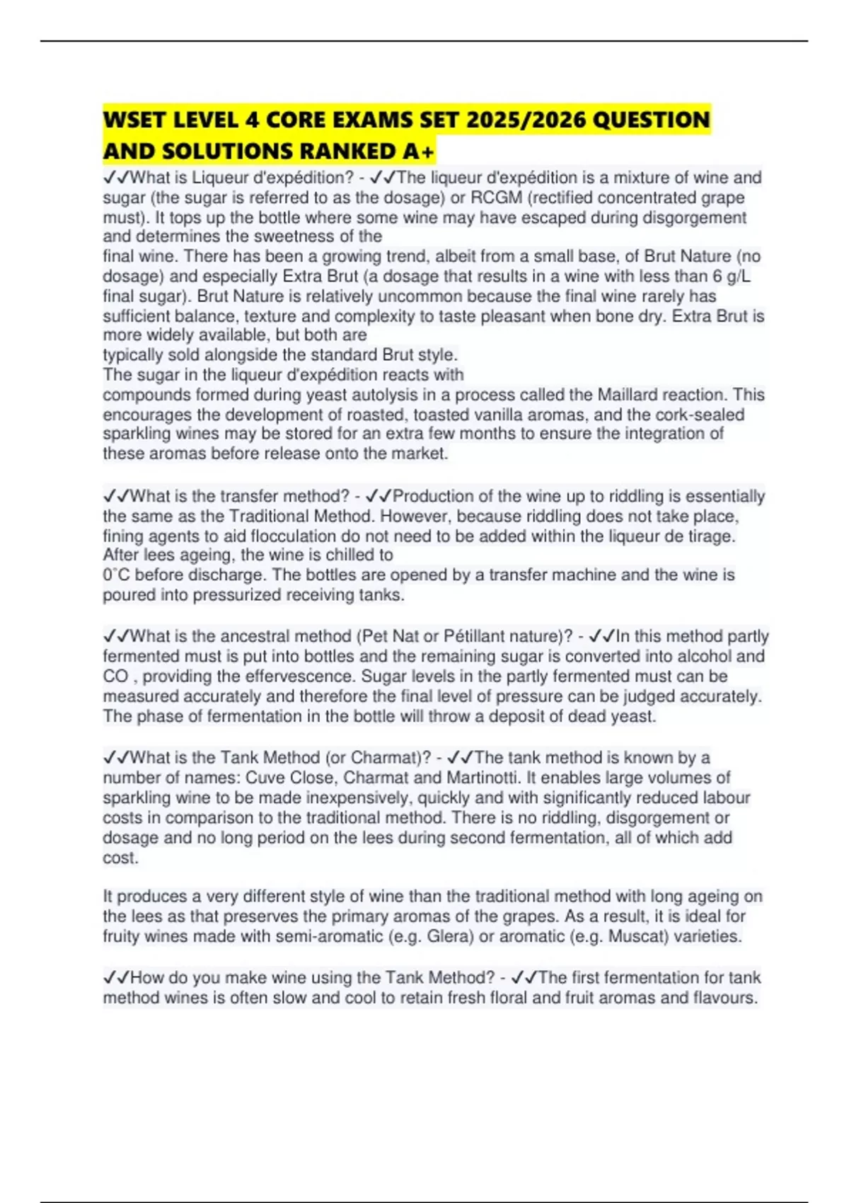 WSET LEVEL 4 CORE EXAMS SET 2025/2026 QUESTION AND SOLUTIONS RANKED A+ ...