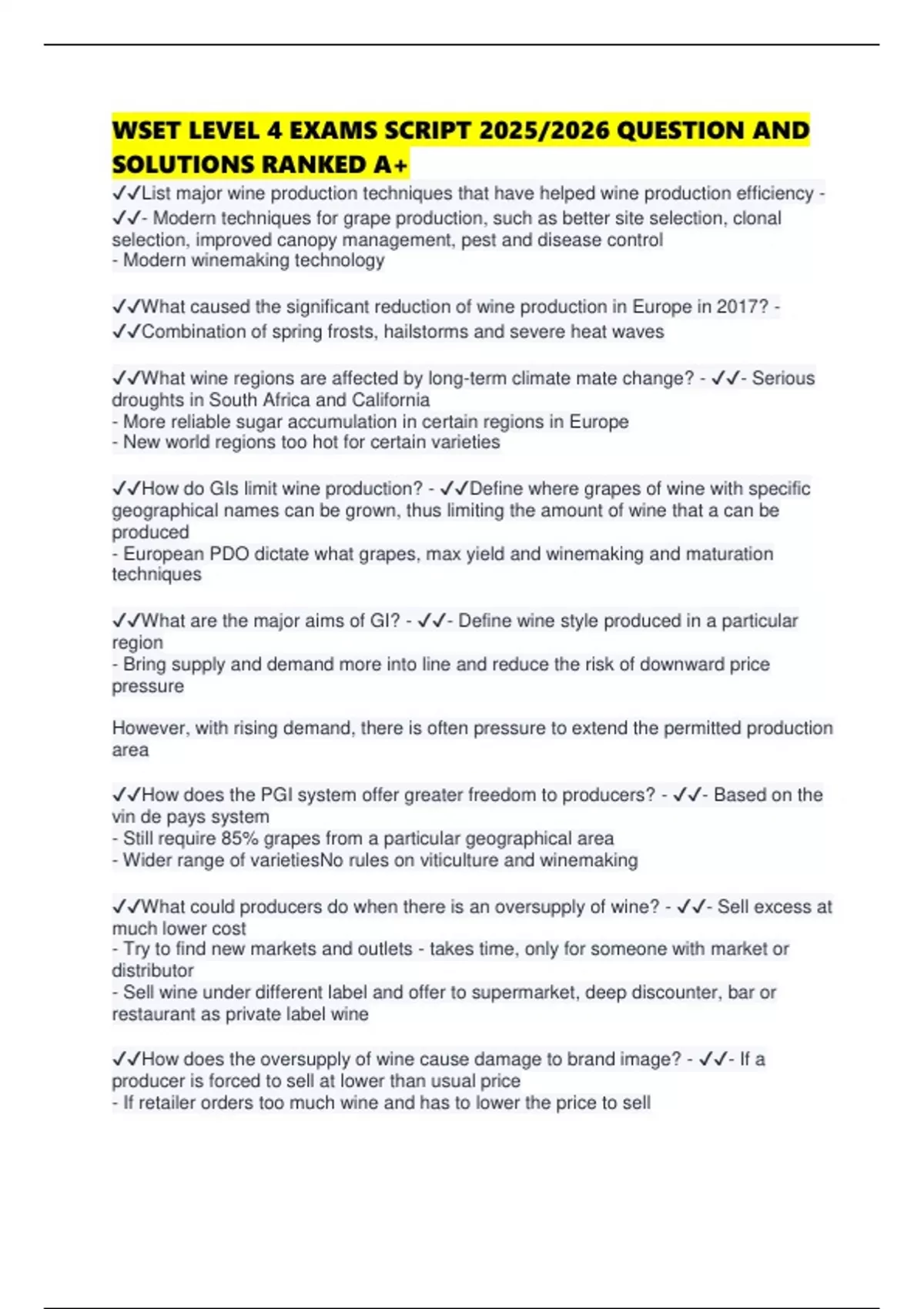 WSET LEVEL 4 EXAMS SCRIPT 2025/2026 QUESTION AND SOLUTIONS RANKED A+ - WSET Level 4 D2 - Stuvia US