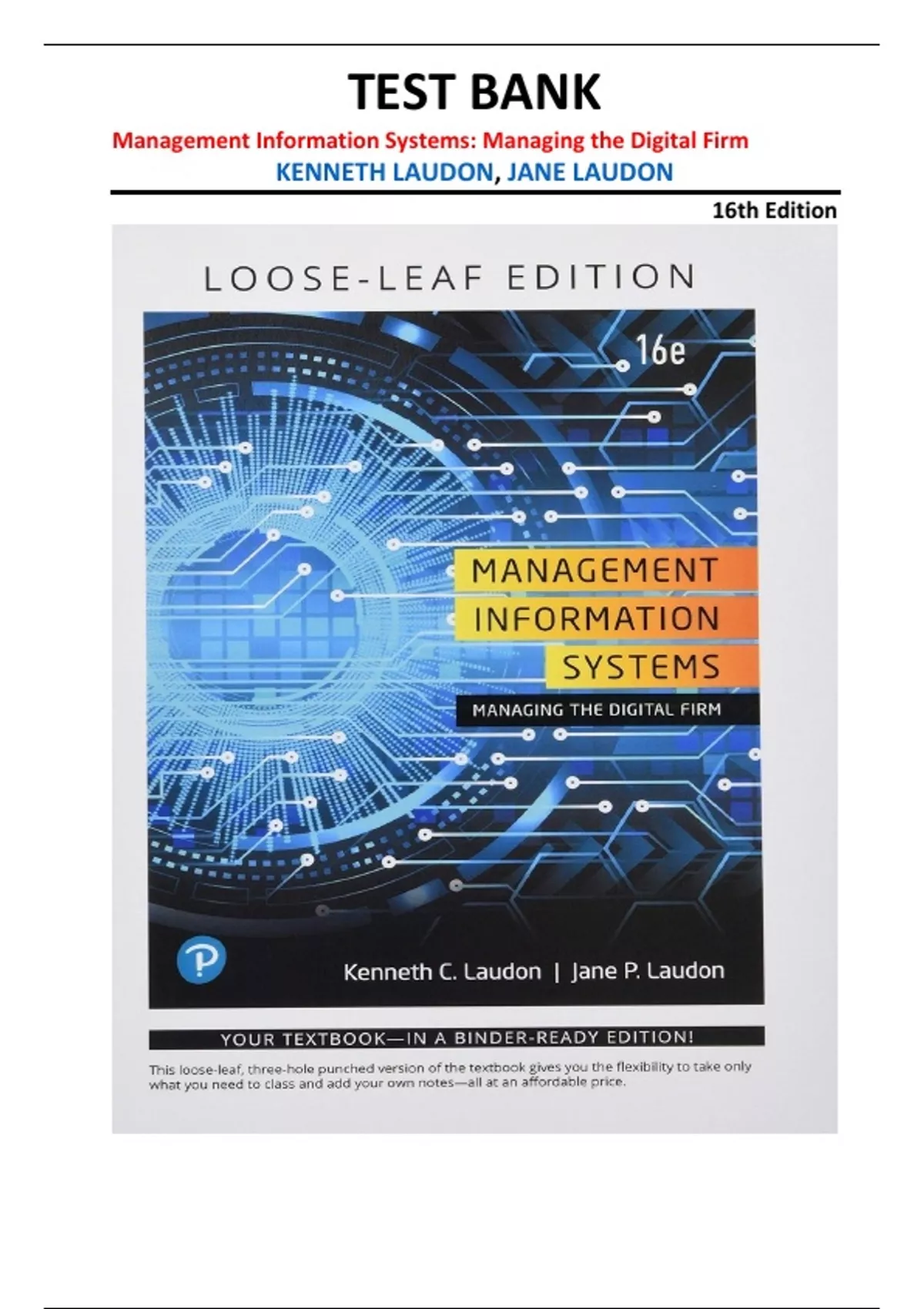 TEST BANK for Management Information Systems: Managing the Digital Firm ...